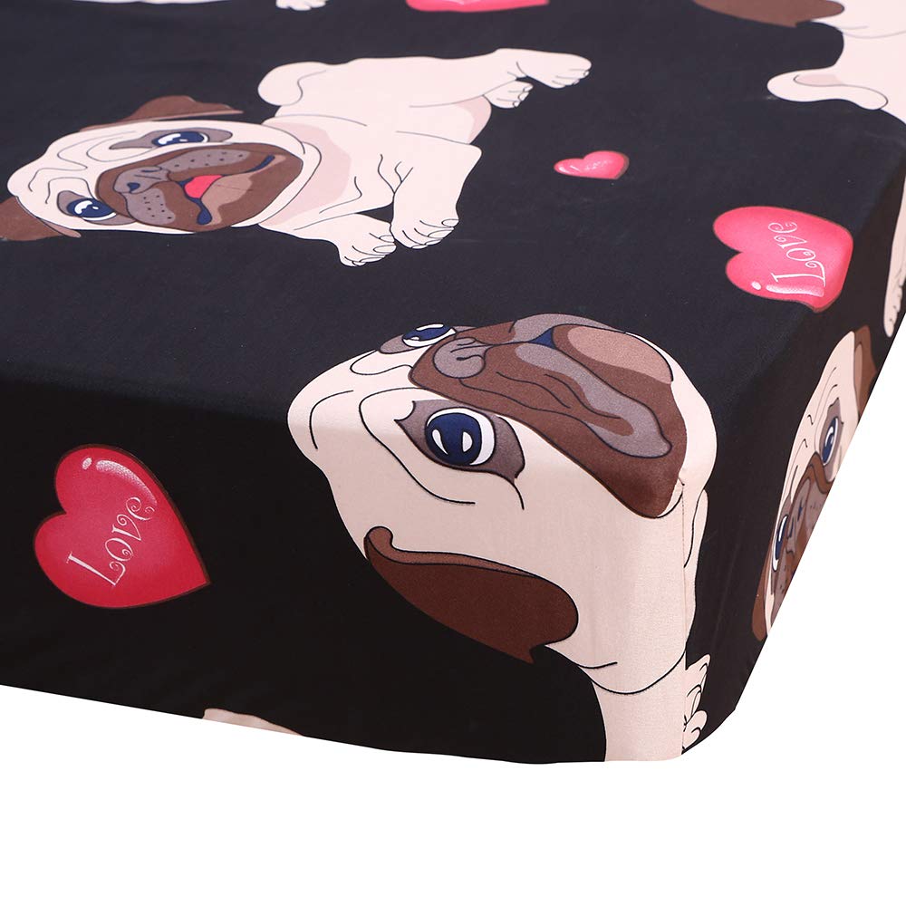 SDIII 4PCS Dog Twin Sheets Set, Bed in a Bag Pug Sheets Set Twin, Soft Microfiber, Cute Sheets Set for Kids Boys, Girls and Teens, Twin
