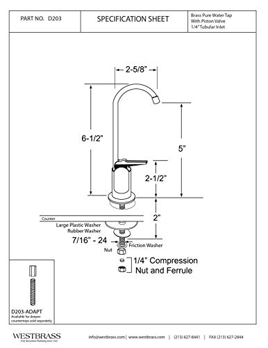 Westbrass D203-NL-07 6" Touch-Flo Style Pure Cold Water Dispenser Faucet, 1 Pack, Satin Nickel