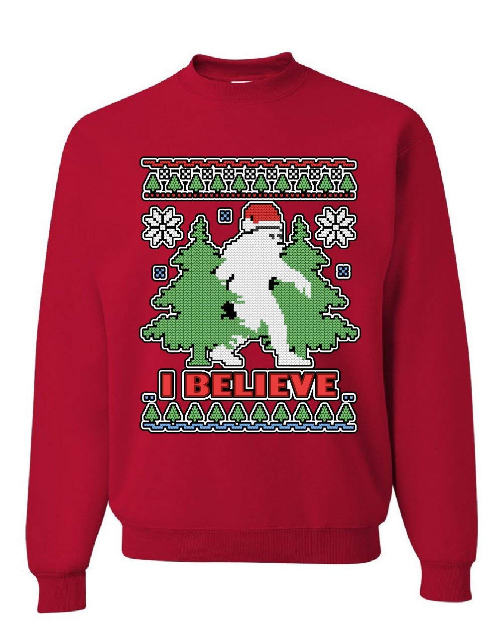 Tee Hunt Bigfoot Ugly Sweatshirt Sweatshirt Funny Christmas Yeti I Believe Sweater Red X-Large