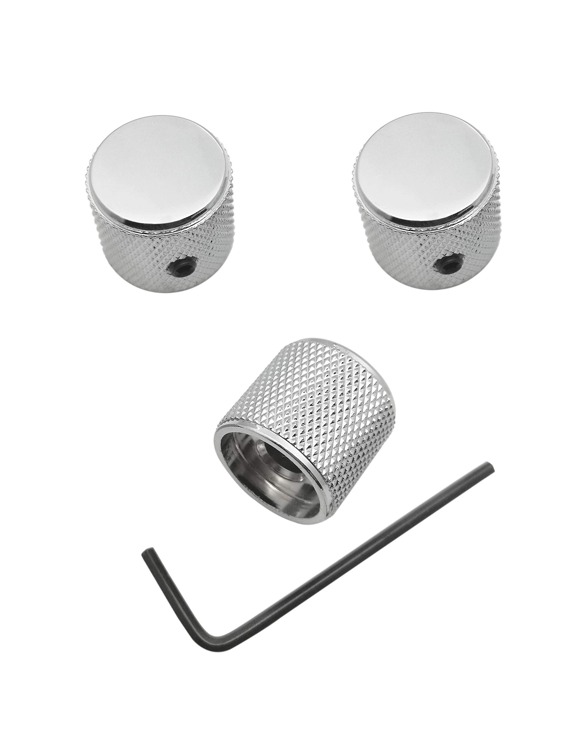 Telecaster/Precision Bass Control Knobs with 1/4" (6.4mm) Dia. Shaft Pots - Set of 3 Knurled Potentiometer Dome Knob - Chrome