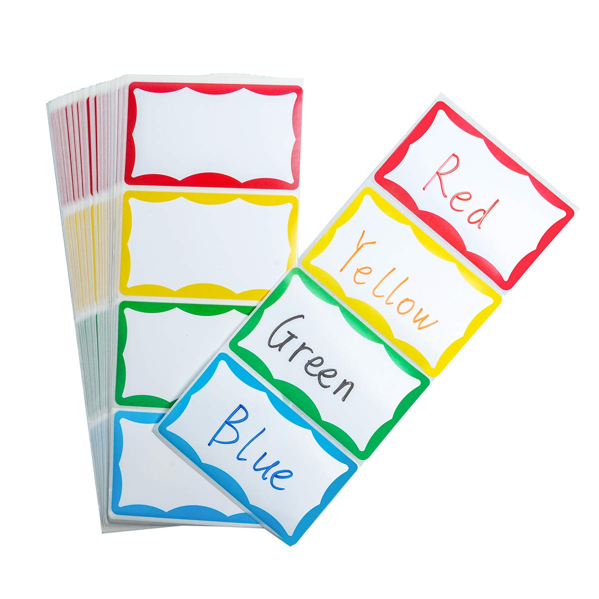 WIWAPLEX Plain Name Tag Sticker,Colorful Border Name Tag Labels, Self-Adhesive Name Badge Labels Stick on Kids Clothes, Desk, Box, Office School Home 3.75 x 2.25Inch (240pcs)