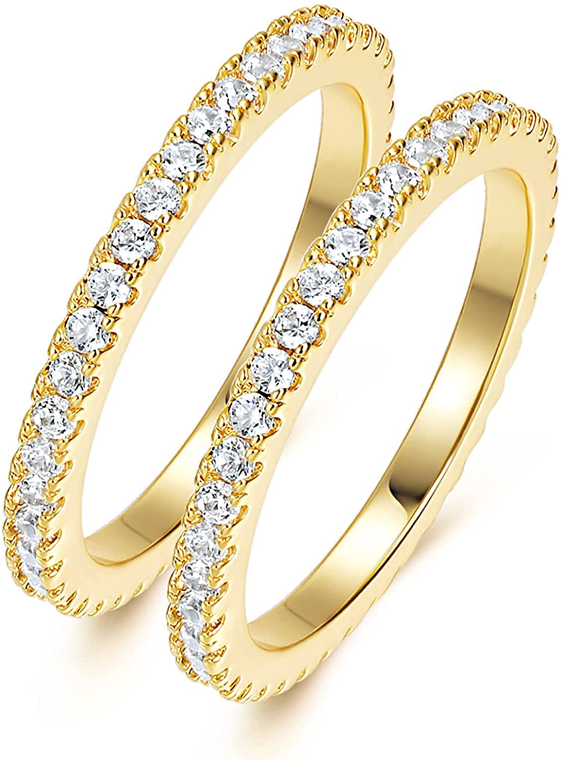 VOLUKA Eternity Band Rings Pack 18K Gold Plated Cubic Zirconia Stackable Ring Simulated Diamond Band for Women Men Engagement Promise Rings Size 7.5