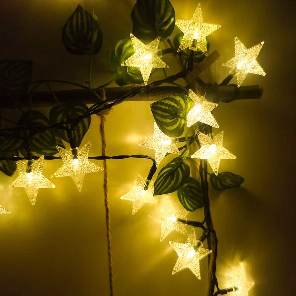 Solar String Lights,23ft 50 LED Solar Star String Lights Outdoor Solar Powered Star Fairy Lights Waterproof 8 Modes Decorative Light for Garden Patio Yard Home Wedding Party Festival, Warm White