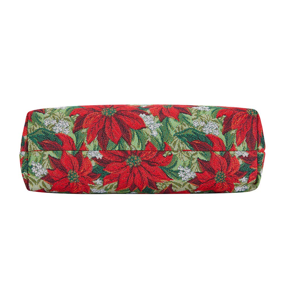 Signare Tapestry Foldable Tote Bag Reusable Shopping Bag Grocery Bag With Xmas Poinsettia Design (FDAW-XMAS-POIN)