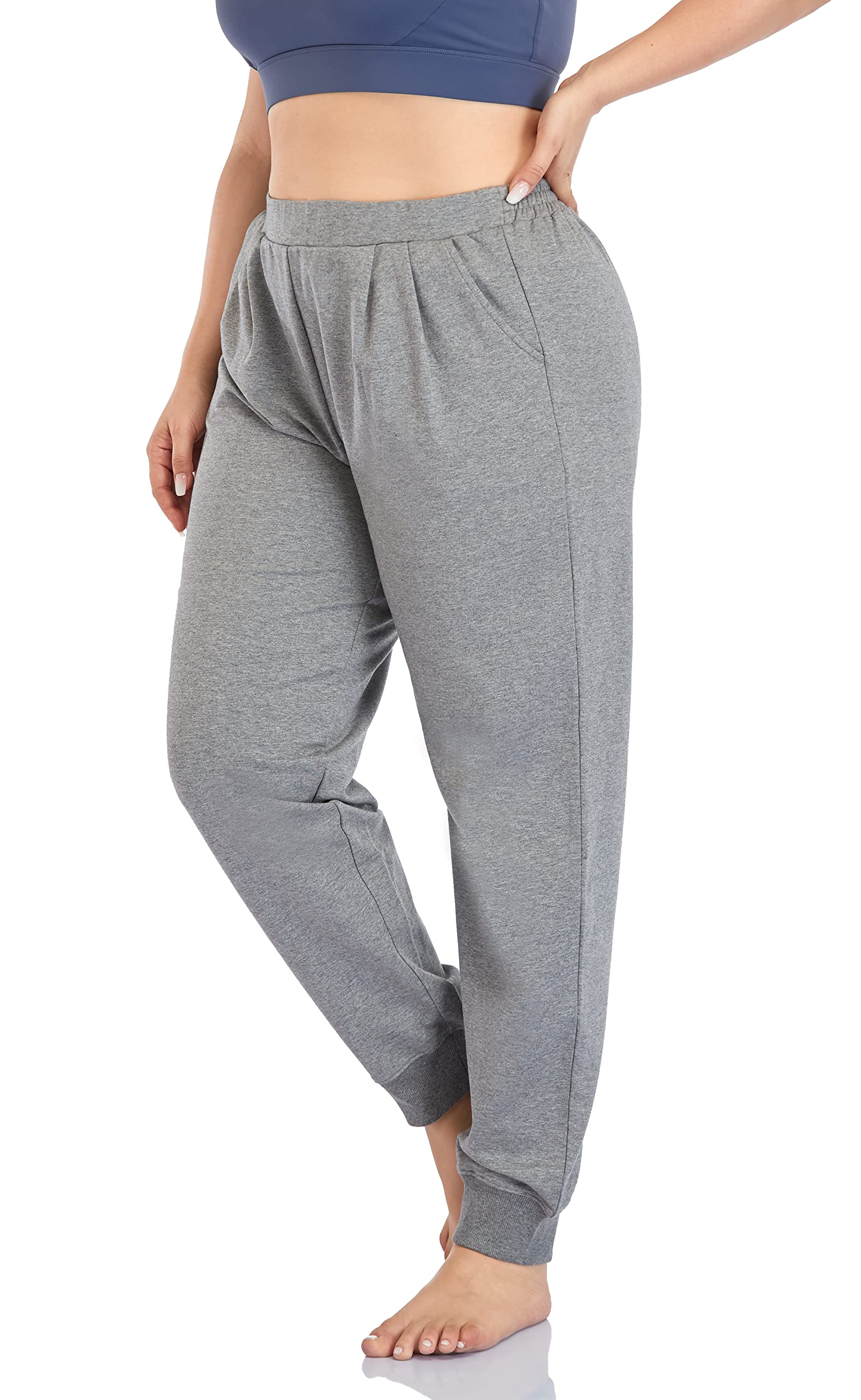 ZERDOCEAN Women's Plus Size Sweatpants Casual Running Jogger Lounge Pants Active Workout Jersey Pants with Pockets LightGray 4X