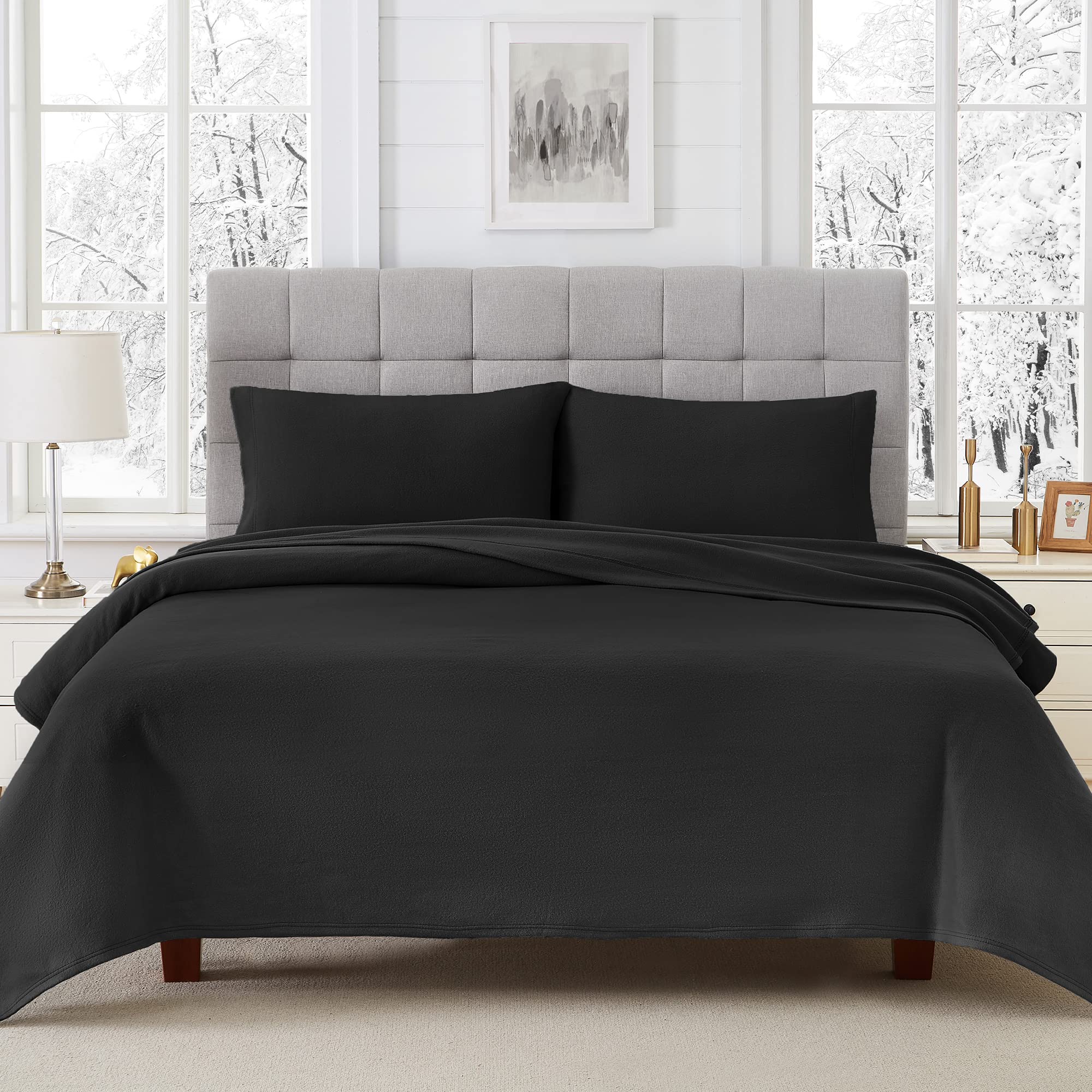 Viviland Plush Micro Fleece Full Bed Sheet Set - Soft Fuzzy Polar Fleece Velour Velvet Sheets - Extra Warm Winter Fleece Bed Sheets with Deep Pocket - Emerald Green - Full
