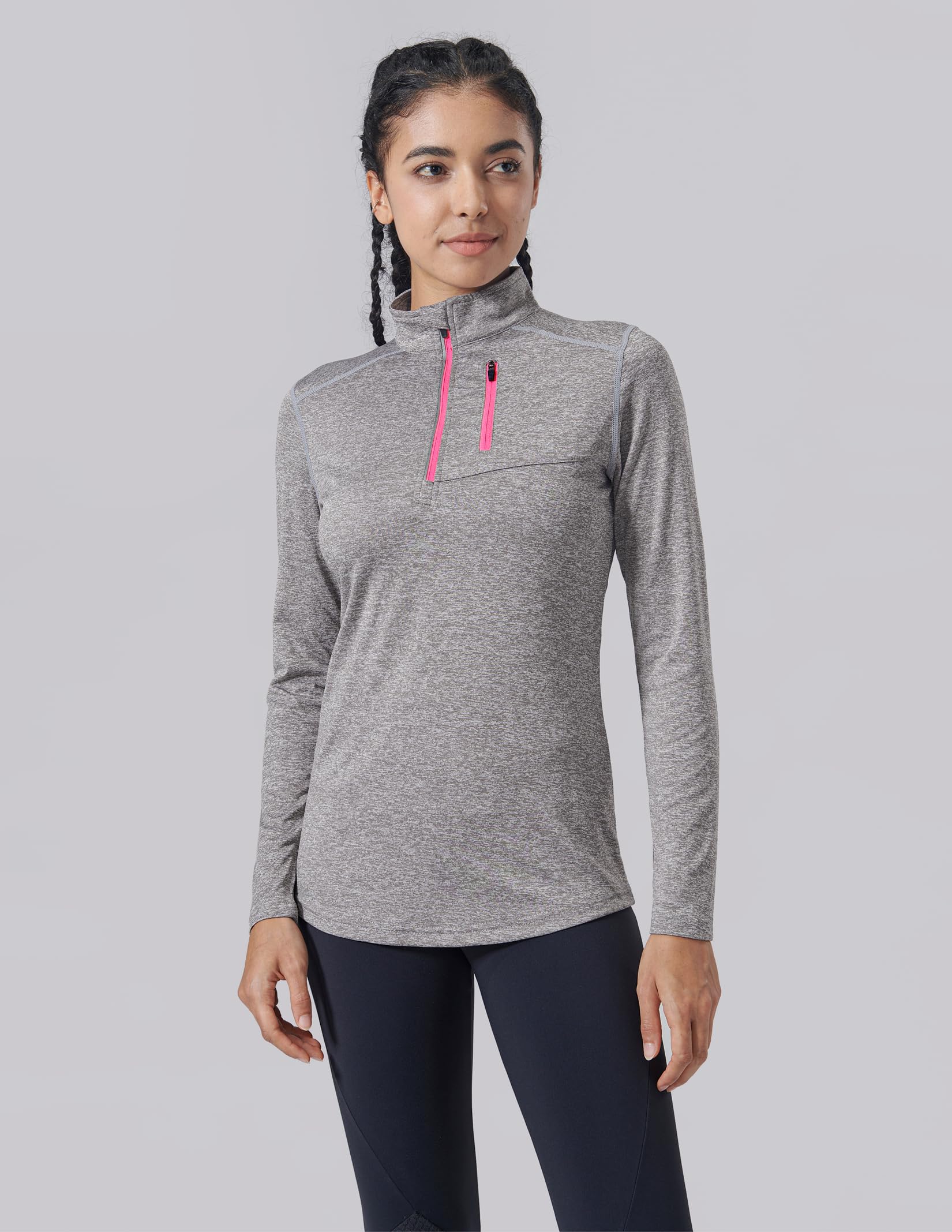 Women's Quick Dry Long Sleeve Quarter Zip Pullover Shirts with Thumb Holes and Pocket (Set 1, Large)