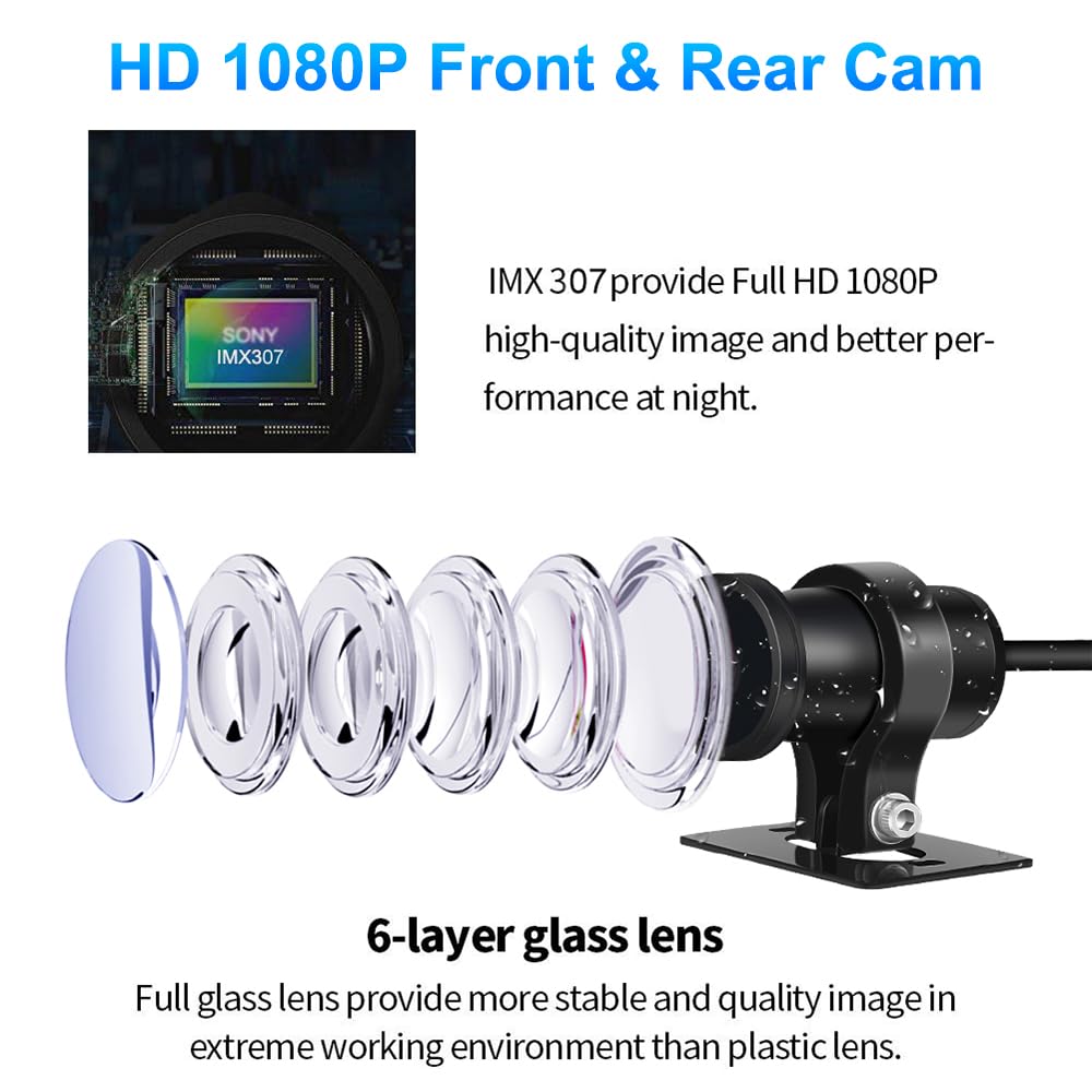 VSYSTO Fish Eye Camera WiFi Motorcycle Dash Cam, 150° Wide Angle SONYIMX307 Lens, 3" IPS Screen WDR HD 1080P Front & Rear Sports Action Camera DVR with GPS, Waterproof Case, G-Sensor Loop Recording