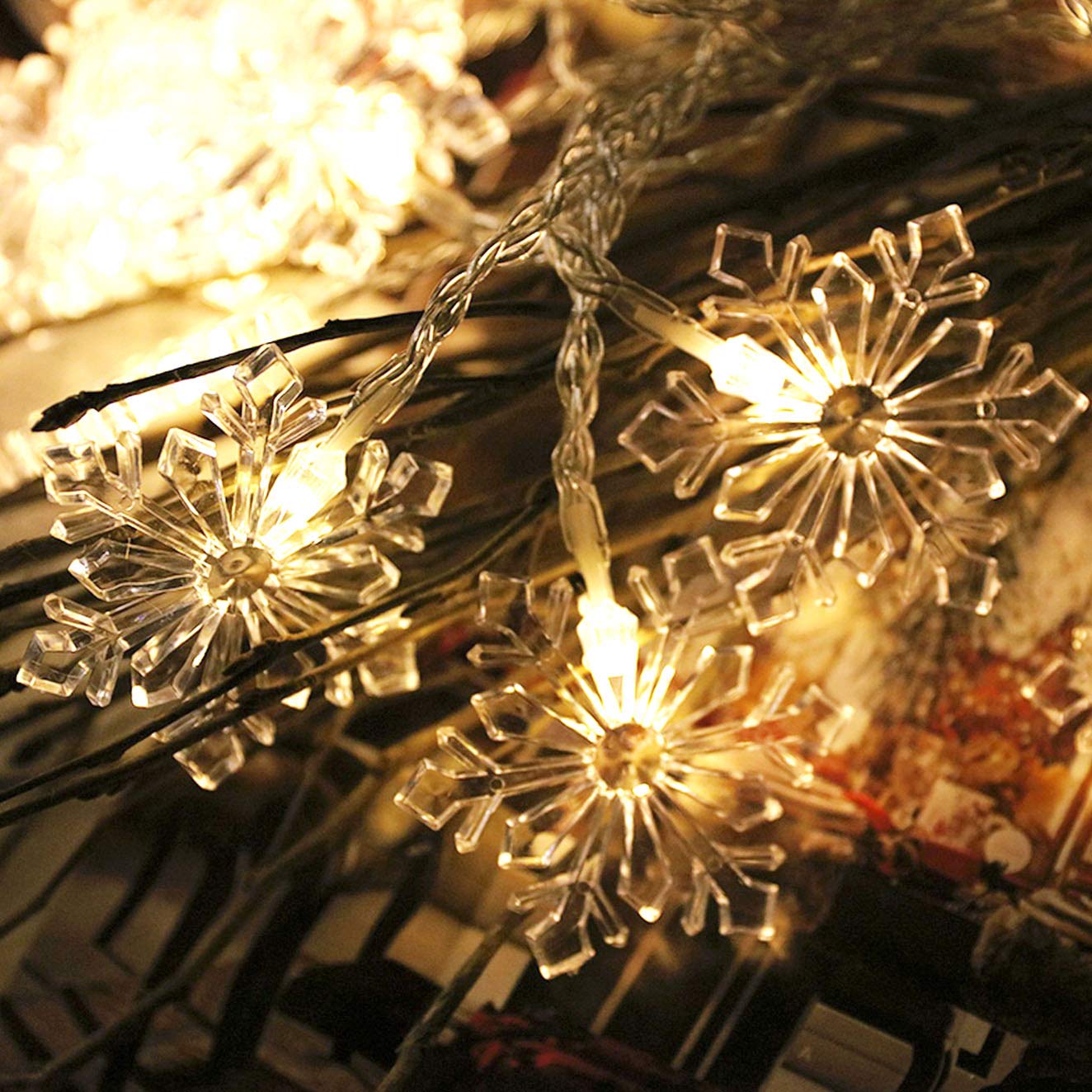Top Space 20 LED 13.5Ft Snowflake String Lights,Fairy Lights for Bedroom,Home,Party,Wedding,Garden,Christmas Lights Outdoor Decoration,Warm White (20 Led, Snow-Warm White)