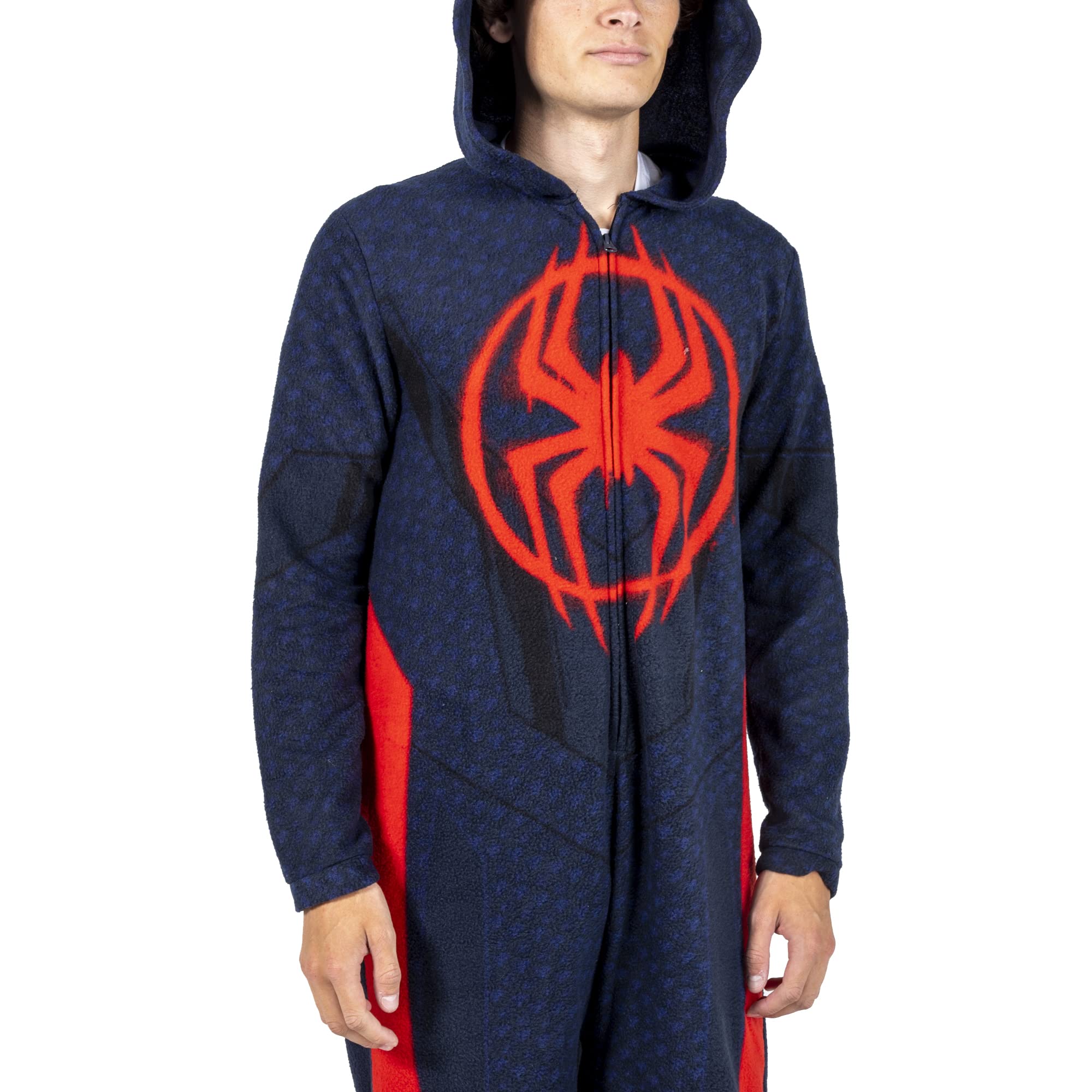 Spider-Man Miles Morales Men's Hooded Union Suit with Leg Hem-Large Black