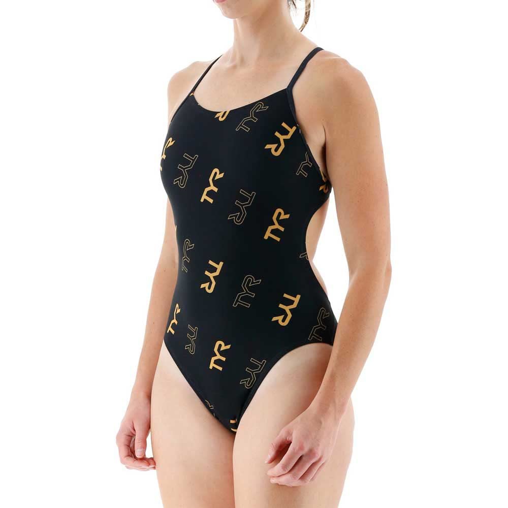 TYR SPORT Women's Standard Cascading TYR CUTOUTFIT, Black Gold, 28