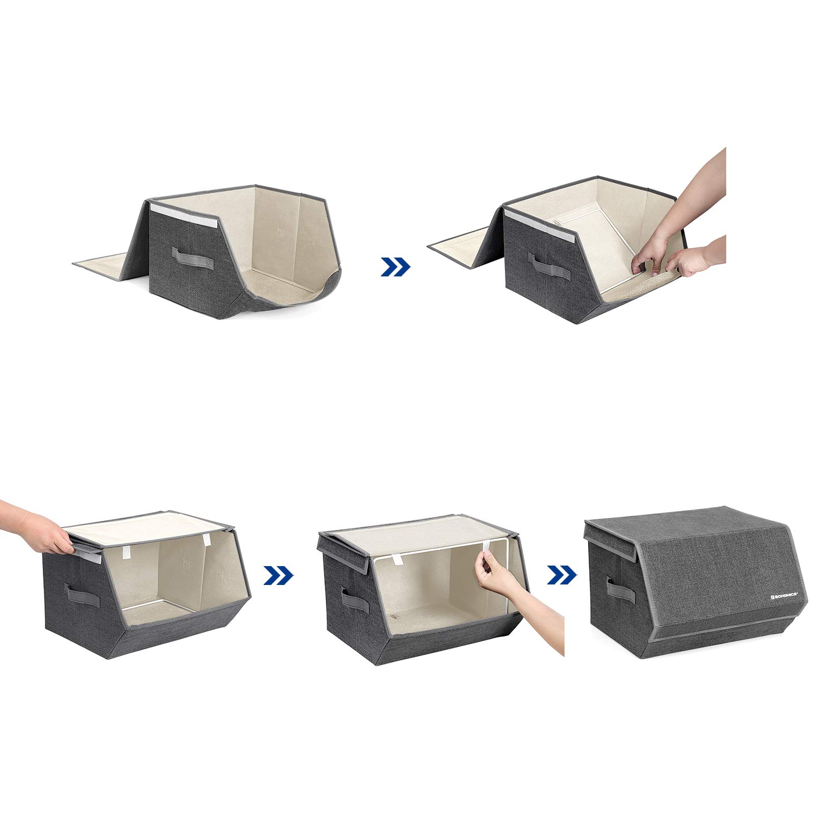 SONGMICS Stackable Storage Bins Set of 2, Storage Boxes with Lids, Non-Woven Fabric Closet Organizers with Magnetic Closures, Side Handles, Dark Gray URYLB02GV1