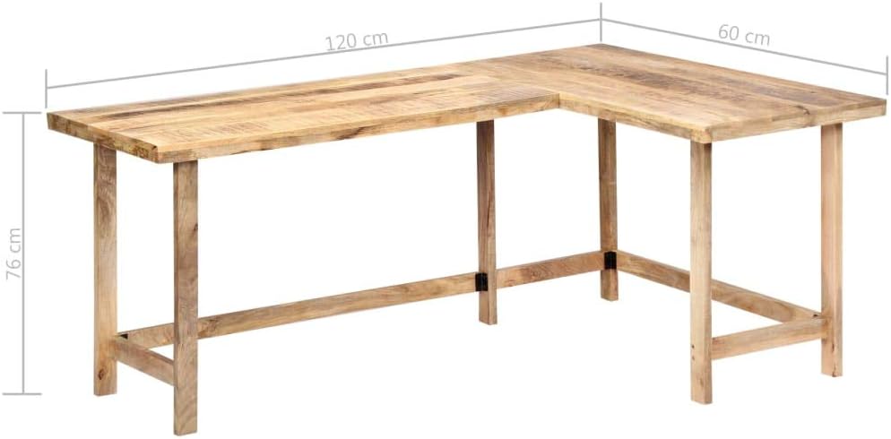 vidaXL Desk, L-Shaped Computer Desk, Home Office Corner Desk, Living Room Writing Table Workstation, Farmhouse Style, Solid Wood Mango