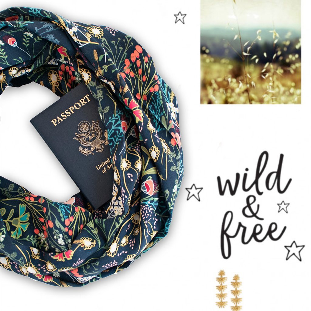 Thea ~ Infinity Scarf w/Secret Zipper Pocket, Spring Travel Scarf, Made in U.S.A.