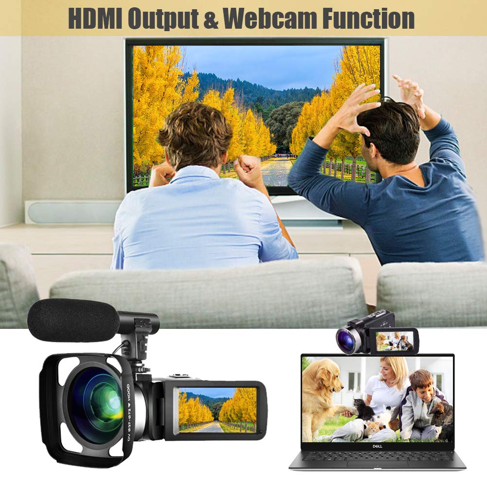Video Camera Camcorder Vlogging Camera for Youtube Full HD 2.7K 30FPS 30 MP IR Night Vision 3 Inch Touch Screen Time-Lapse Camcorder with Microphone Remote Control Lens Hood and 2 Batteries