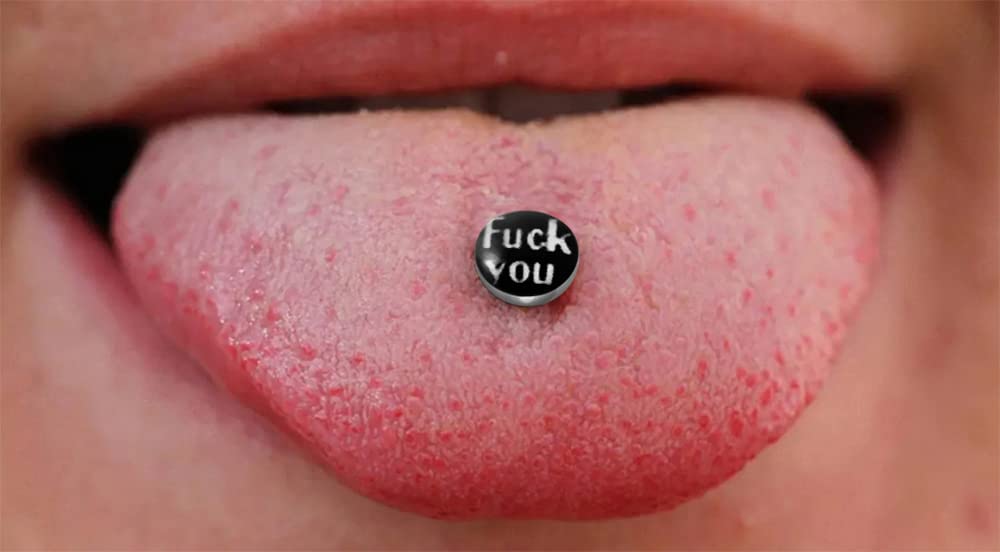 Word on Black Background Logo 316L Surgical Steel Tongue Piercing Ring