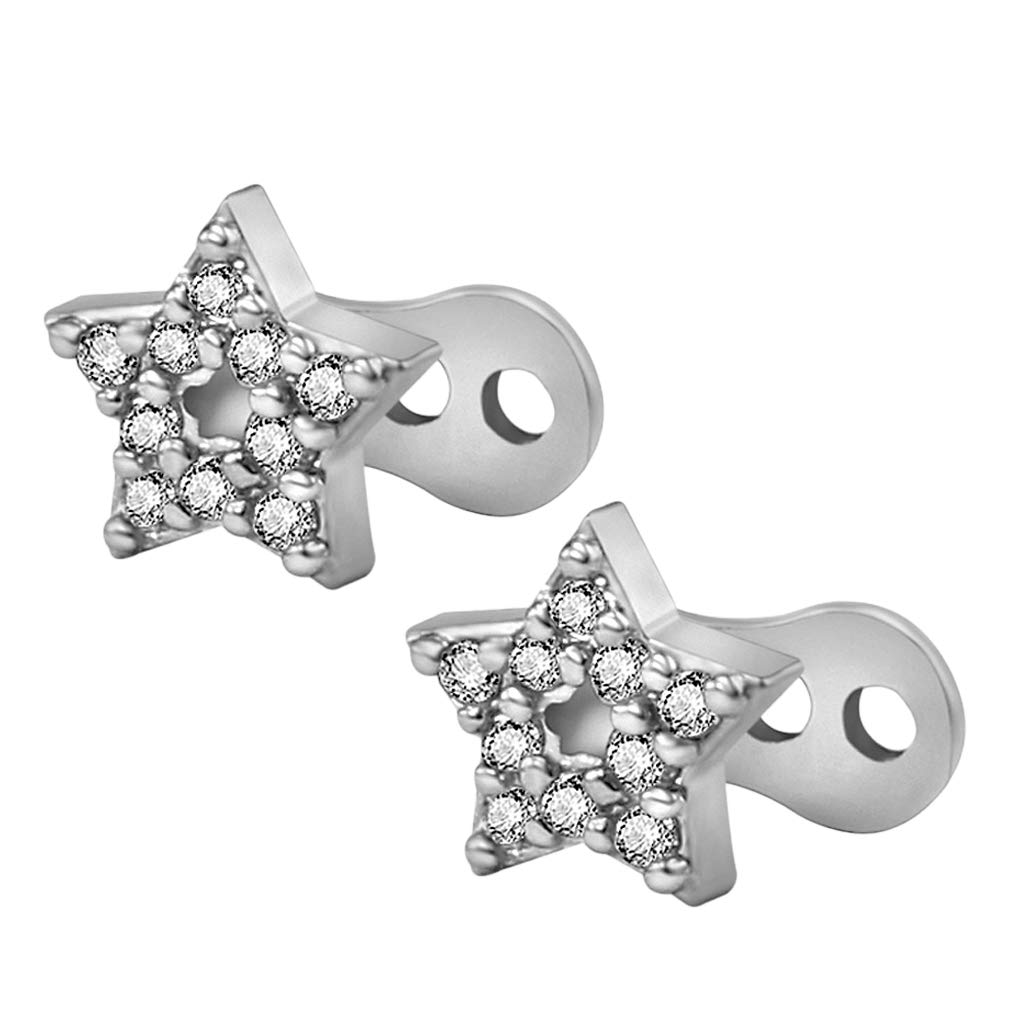 Titanium Dermal Anchor Top Crystal Micro Surface Skin Piercing 16G - Fan - Star
