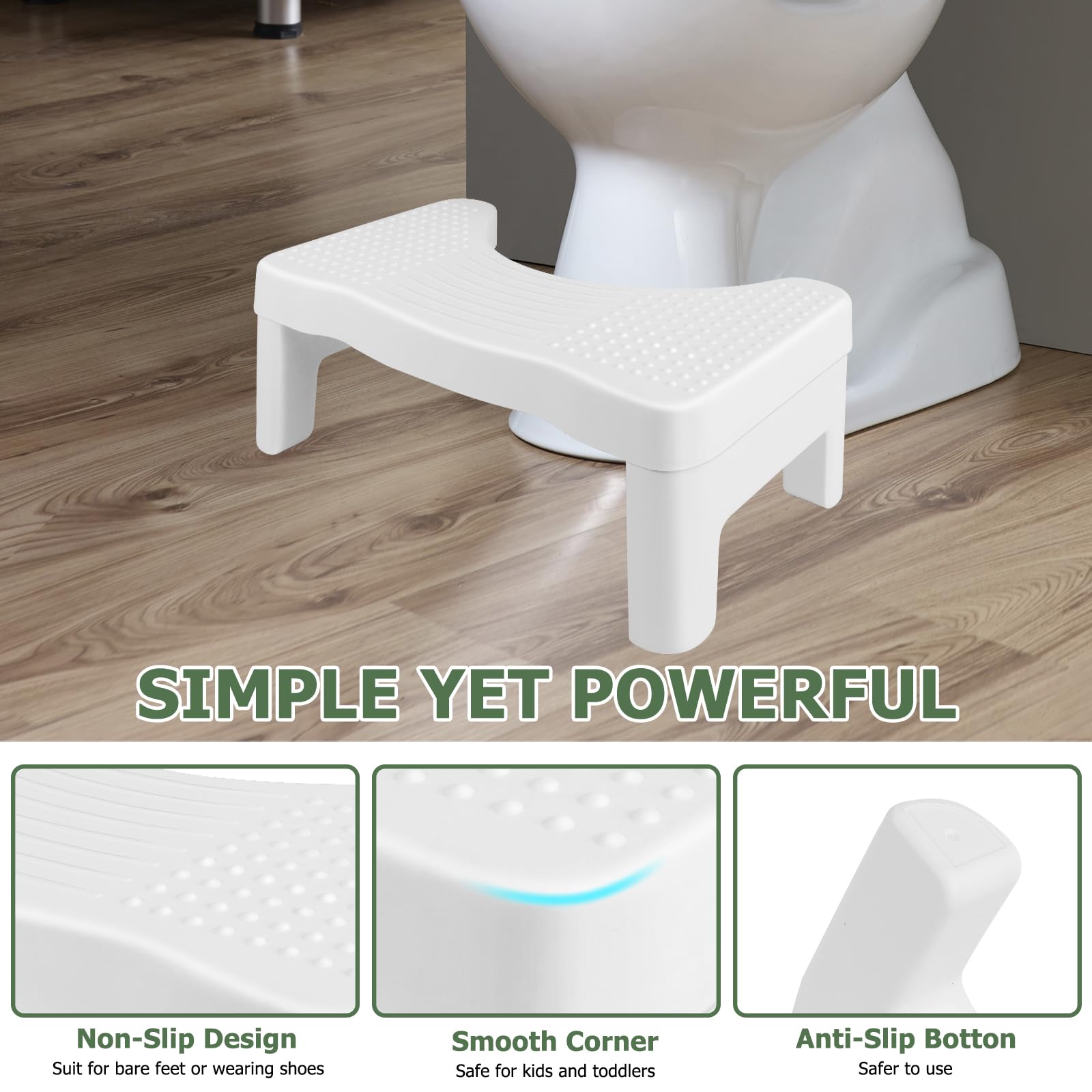 Squatting Toilet Stool for Adults, 6.5 Inch Height Non-Slip Bathroom Pooping Step Potty Stool, Healthy Stable Plastic Toilet Assistance Step with Comfort