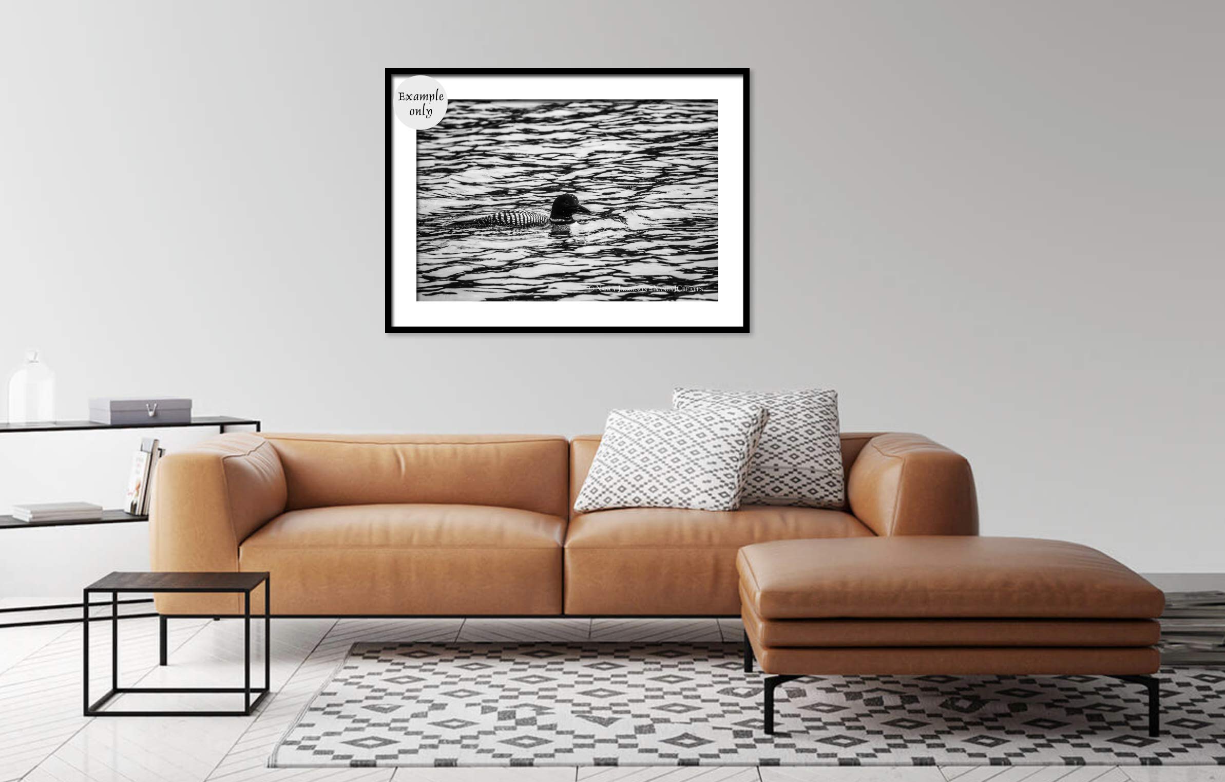 Swimming Loon on Water Bird Photography Unframed Black and White Print Nature Photo Silver Gray Wall Art Monochrome Home Decor