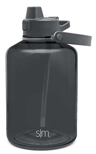 Simple Modern Half Gallon 64 oz Water Bottle with Push Button Silicone Straw Lid & Motivational Measurement Marker | Large Reusable Tritan Plastic Water Jug | Summit Collection | Graphite