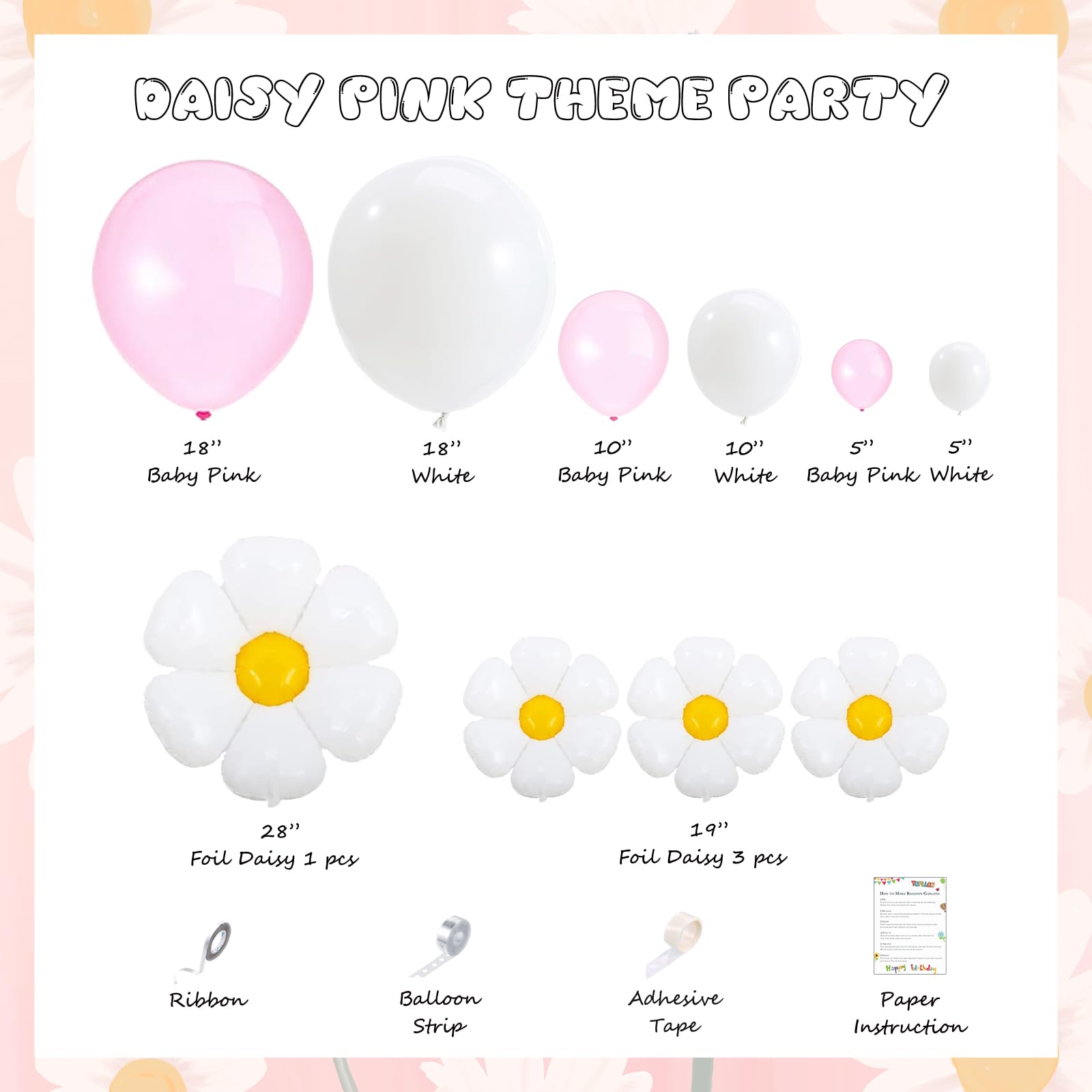 TOPLLON Daisy Balloon Garland Arch Kit 10ft Thicker Daisy Birthday Decorations 4pcs Daisy Balloons Two Groovy Decorations Girl Birthday Party Baby Shower