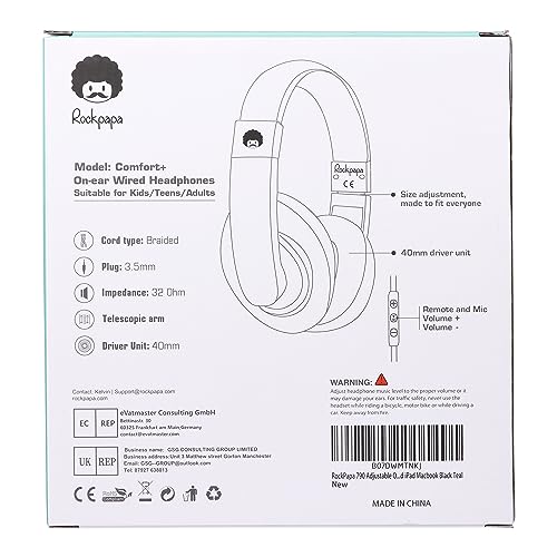 rockpapa Comfort+ Kids Headphones with Microphone, Boys Girls Student Over-Ear Headphones Wired for School Classroom Laptop PC Computer Tablet Black Teal