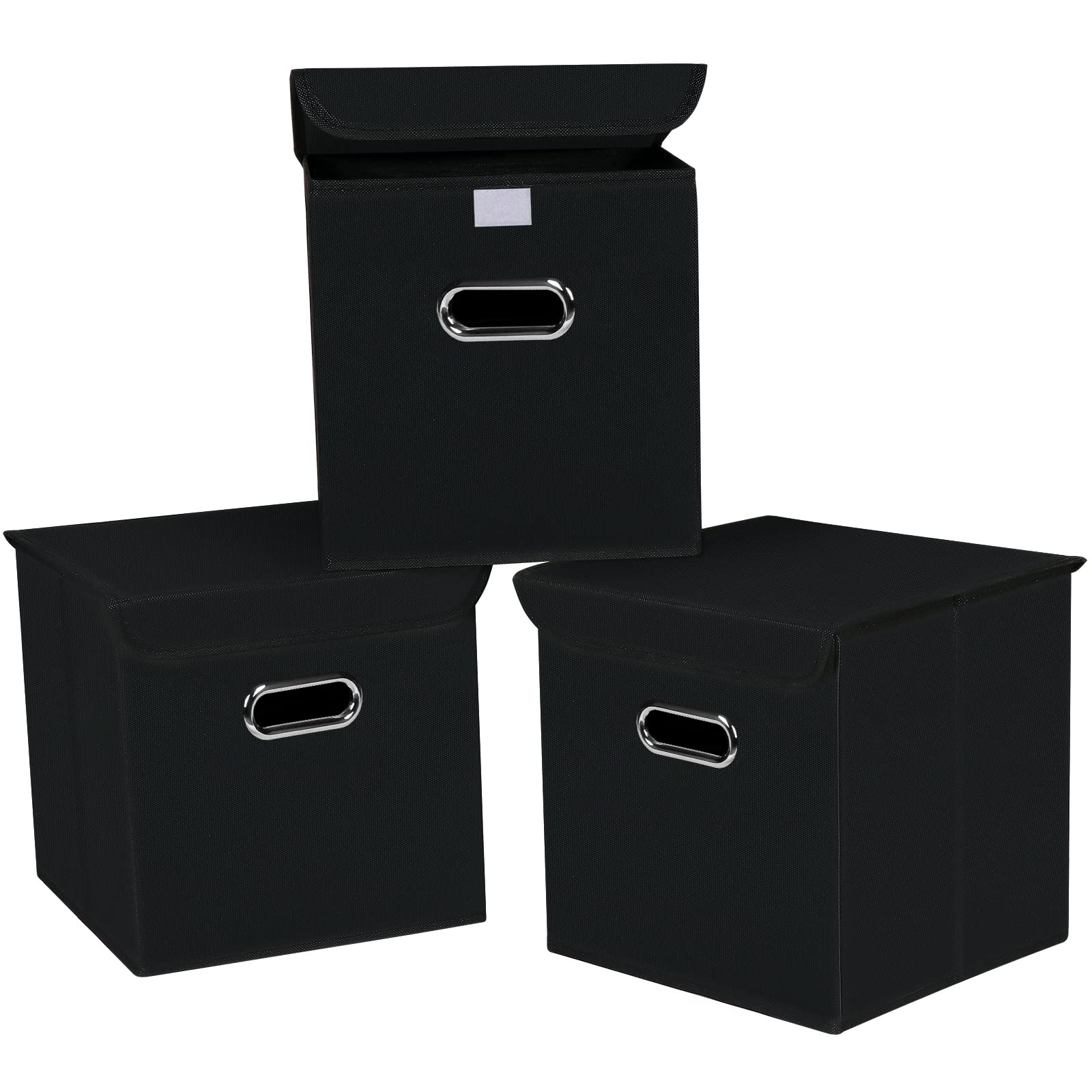 Yunkeeper Collapsible Storage Bins with Lids,Fabric Cube Storage Organizer With Handles,For Clothes Storage,Home, Nursery,Closet Office Basket,3 Pack,ďźBlack
