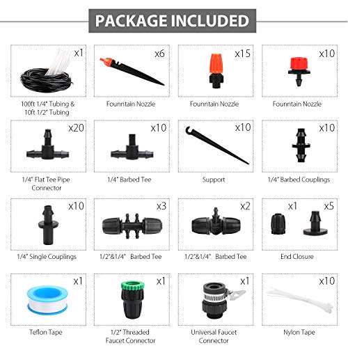 Yummy Sam Micro Drip Irrigation Kit,30m/100ft Adjustable Automatic Garden Irrigation System Adjustable Watering Kit for Garden Greenhouse,Flower Bed,Patio,Lawn