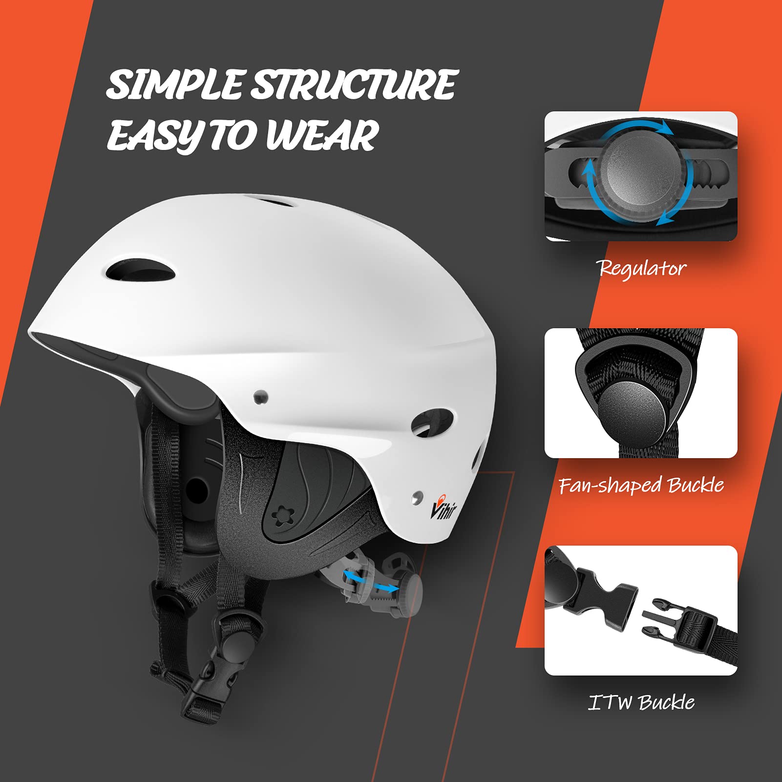 Vihir Adult Water Sports Helmet with Ears - Adjustable Helmet,Perfect for Kayaking, Boating,Surfing