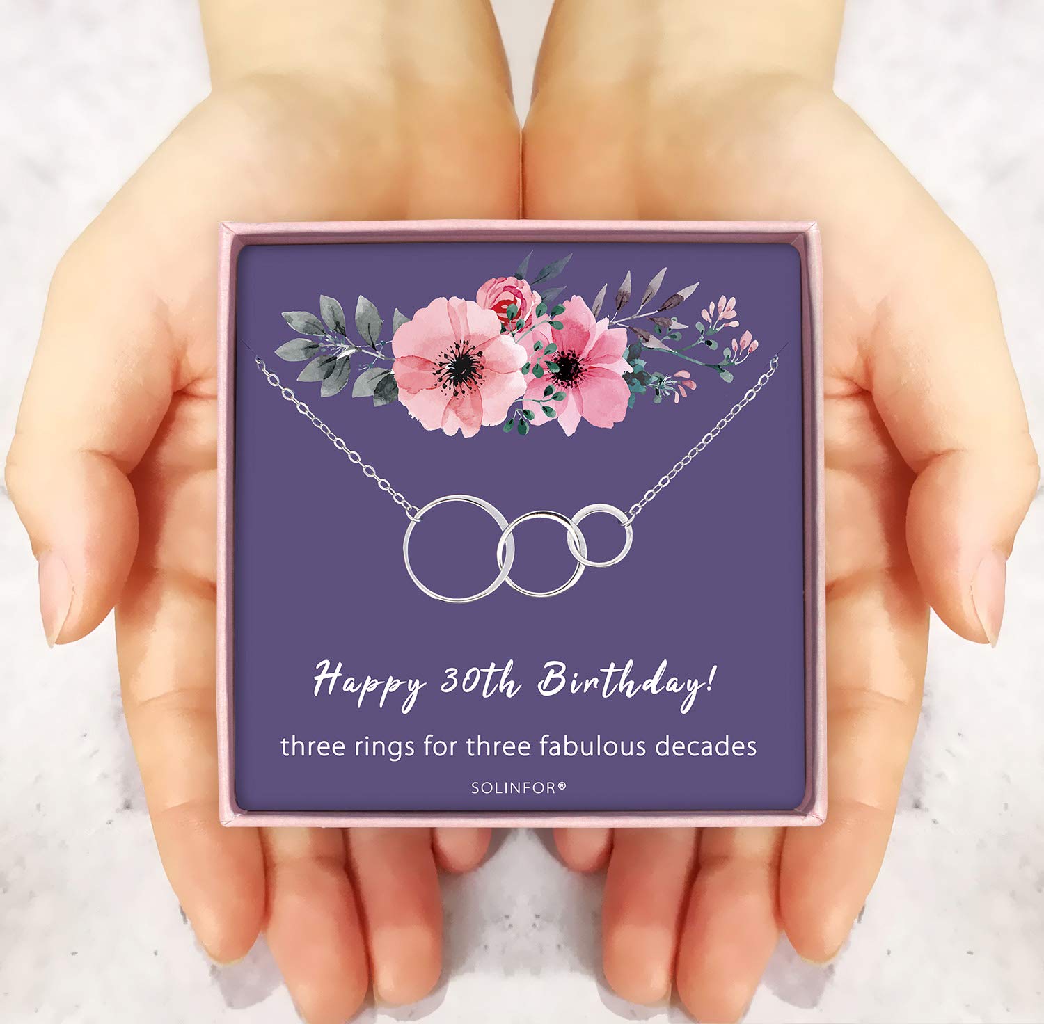 SOLINFOR 30th Birthday Gifts for Women - 925 Sterling Silver Necklace - Three Circle for Her 3 Decade - 30 Years Old Jewelry Gift Idea