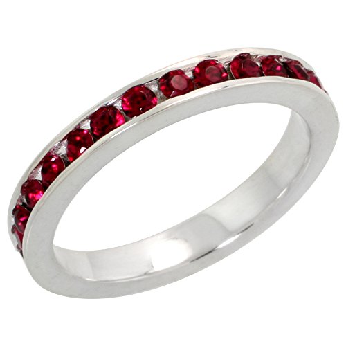 Sterling Silver Eternity Band, w/January Birthstone, Garnet Crystals, 1/8" (3mm) wide, size 6