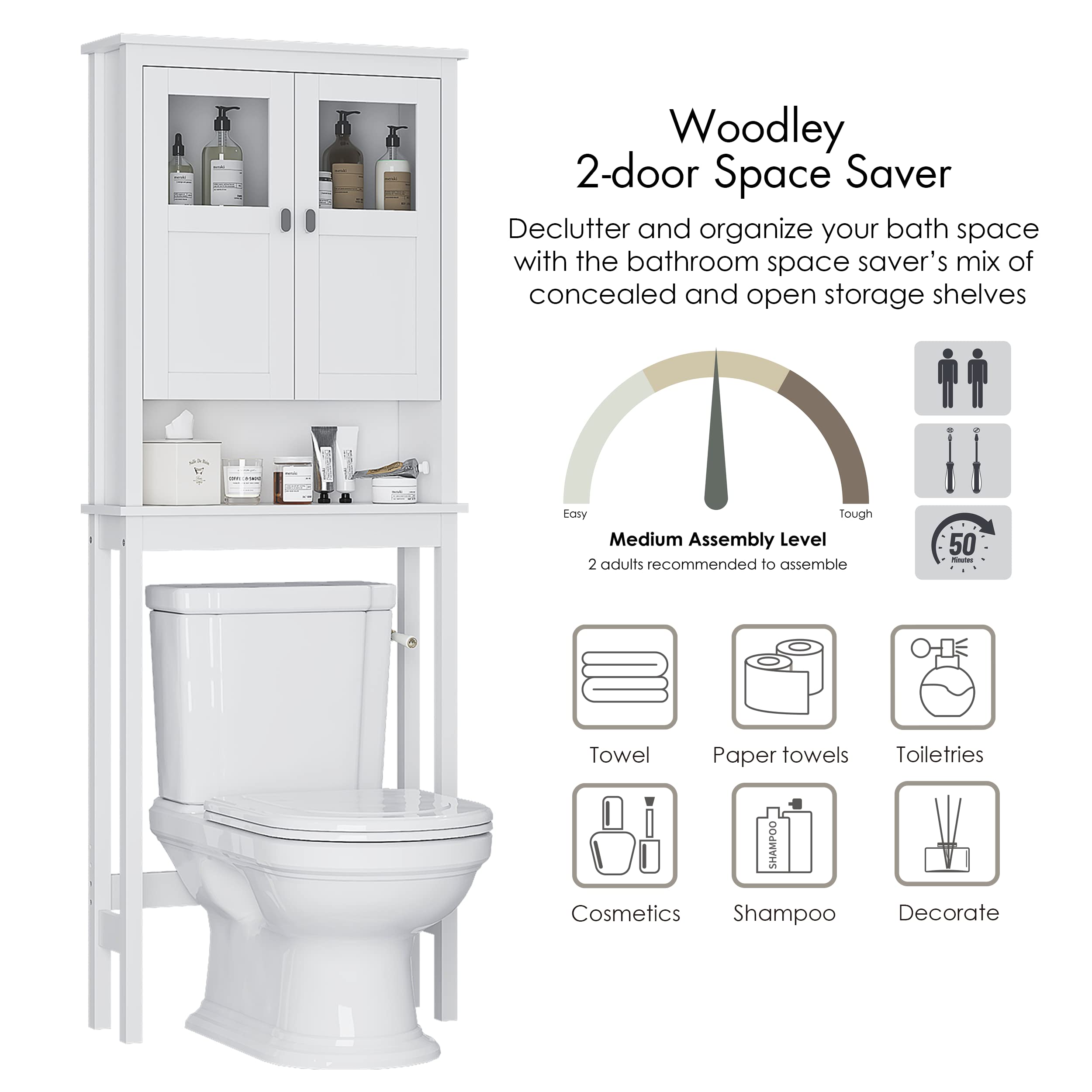 Spirich Bathroom Cabinet Over Toilet, Bathroom Storage Cabinet with Glass Doors and Adjustable Shelves, Over The Toilet Storage Cabinet, White
