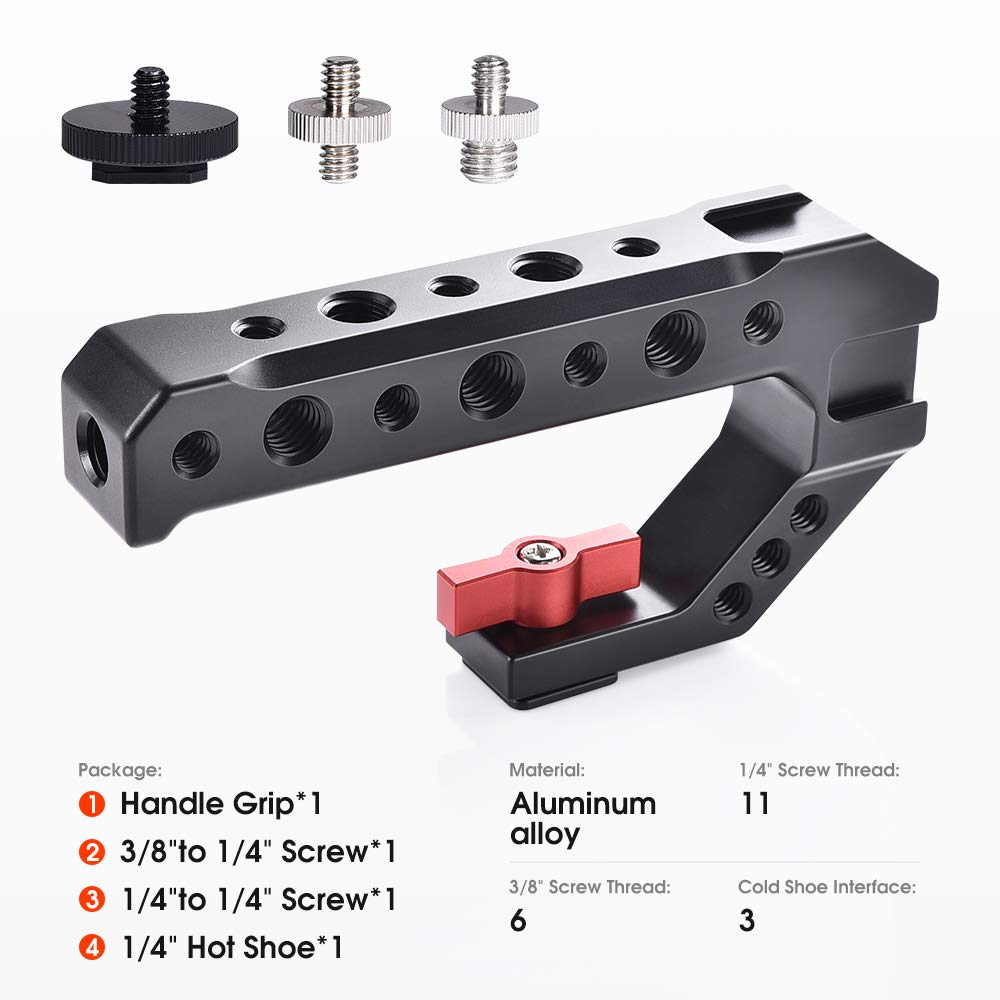 UTEBIT Camera Top Handle with 1/4" 3/8" Screw Thread, Universal Camera Hot Shoe Top Handle Grip with 3 Cold Shoe Adapters to Mount DSLR Camera with Microphone/LED Light/Monitor/Phone/Magic Arm