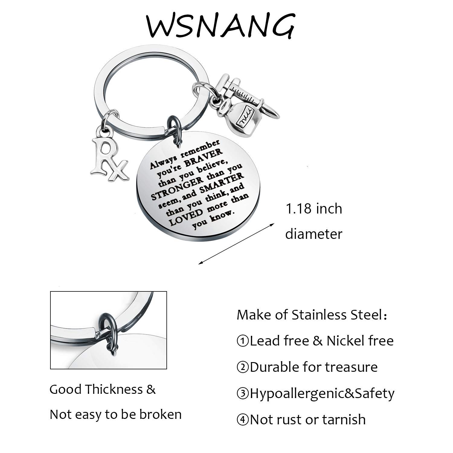 WSNANG Pharmacy Pharmacist Gift Rx Keychain Always Remember You Are Braver Stronger Smarter Than You Think Keychain Pharmacist Graduation Gift (Rx Keychain)
