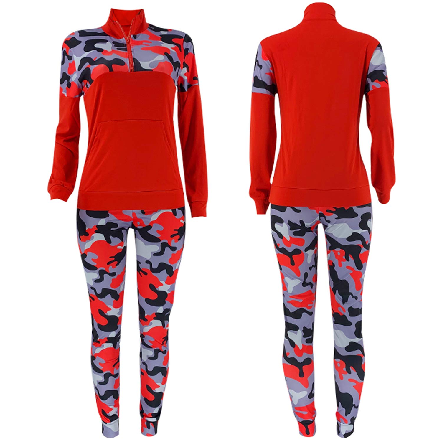 Womens Camo Printed Sweatshirt & Sweatpants Tracksuit Set Fashion 2 Piece Plus Size Outfits (Gules, XXX-Large)