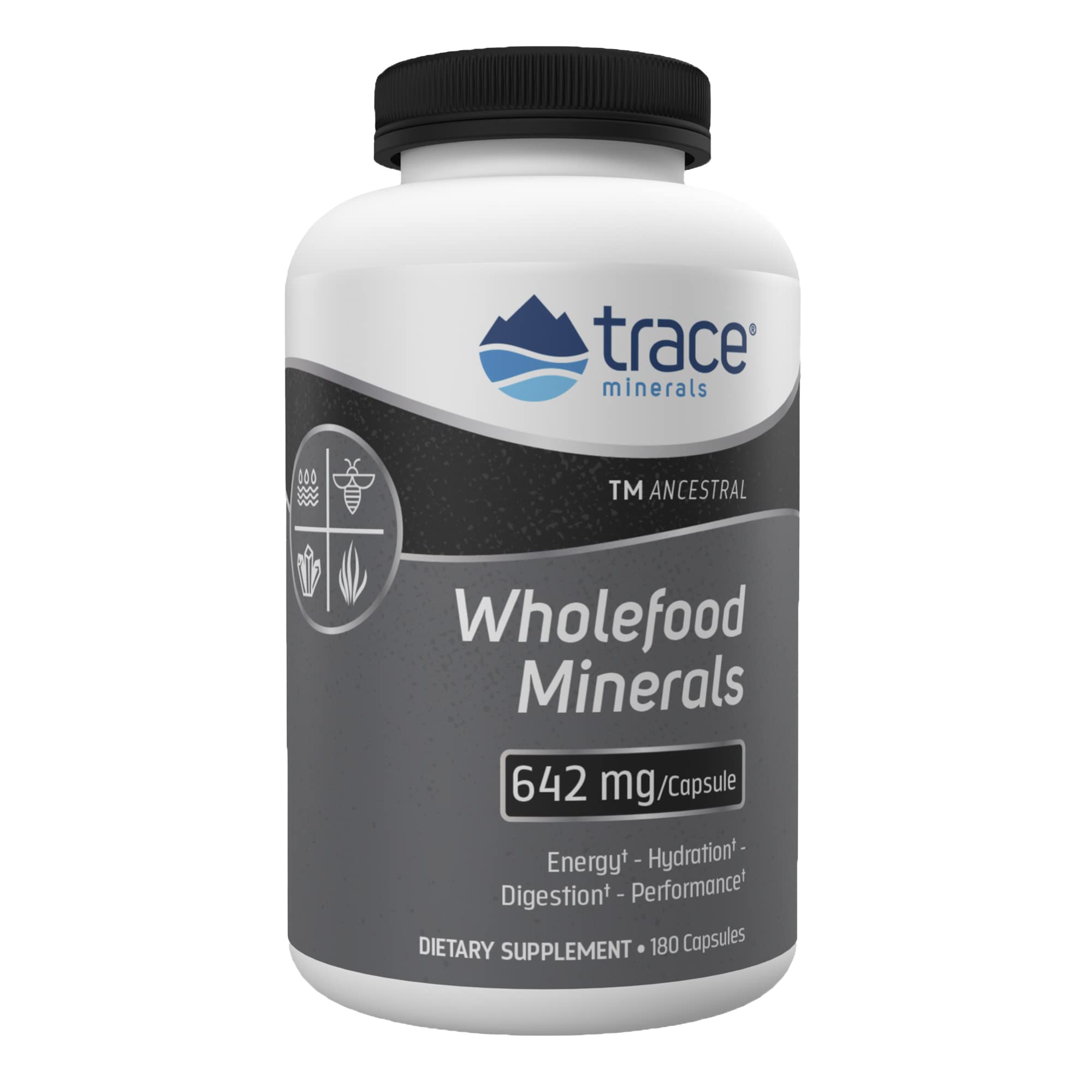 TM ANCESTRAL Wholefood Minerals Capsules | 642 mg/capsule (180 capsules) | Supports Hydration, Sleep, Brain, Nerves, & Digestion | Includes Bee Pollen, Atlantic Kelp, Ancient Sea Salt, and ConcenTrace