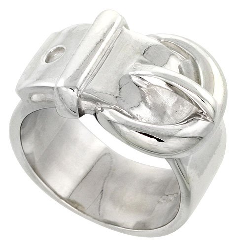 Sterling Silver Belt Buckle Ladies Ring Flawless Quality Finish 1/2 inch wide, size 10