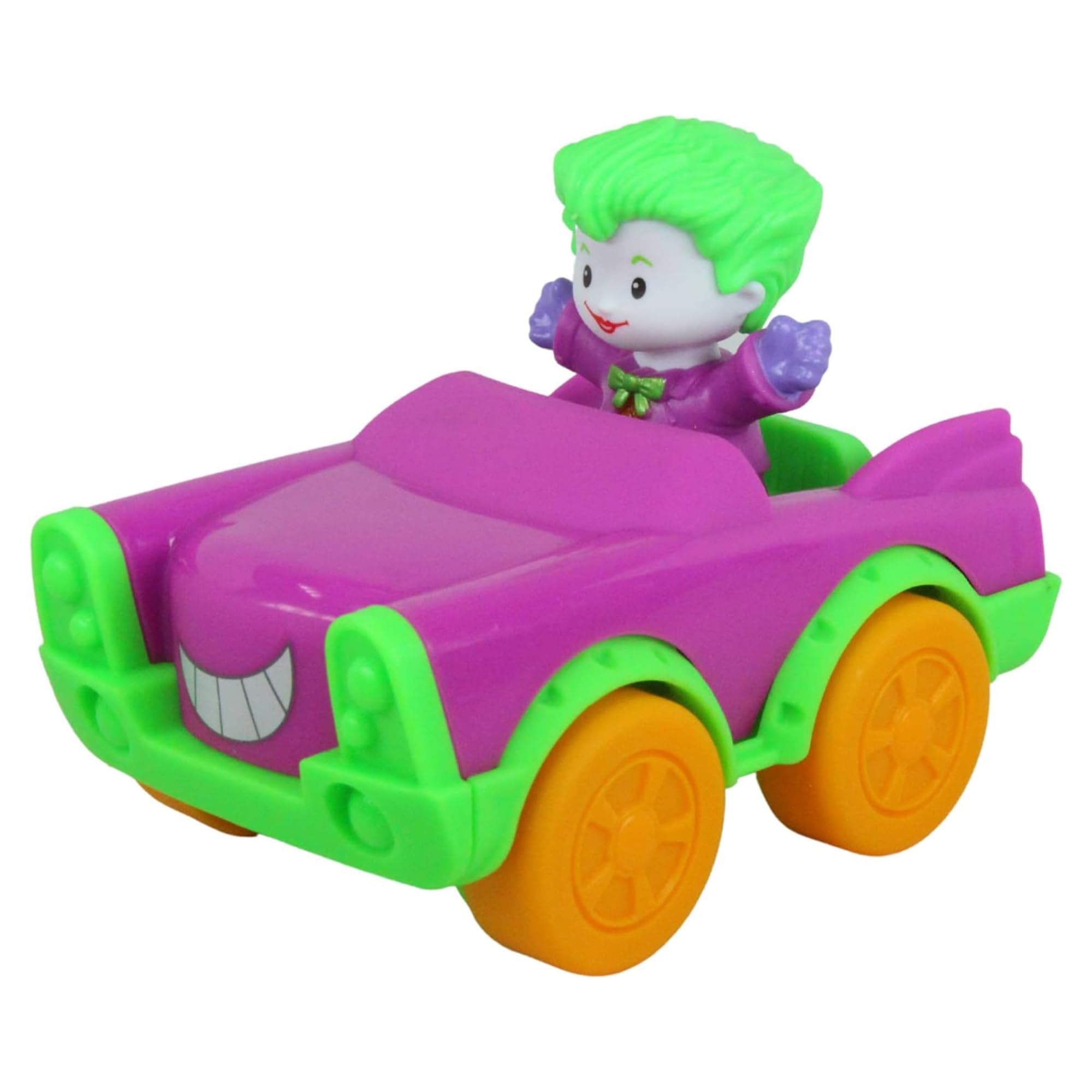 Toptoys2u Bargain Bundles Little People DC Super Friends Large 5" 12cm Wheelies Twin Pack - Includes Batman, Batmobile, Joker & Jokermobile