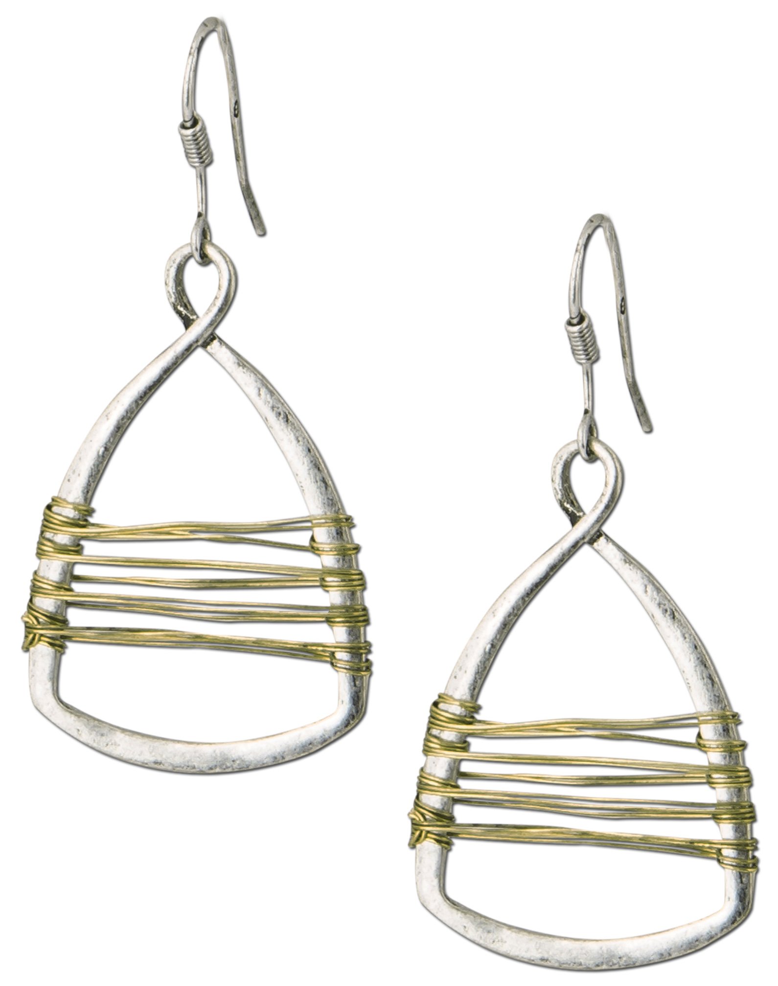 SPUNKYsoul Silver with Gold Wire Copper Toned Handmade Wire Wrap Teardrop Earrings