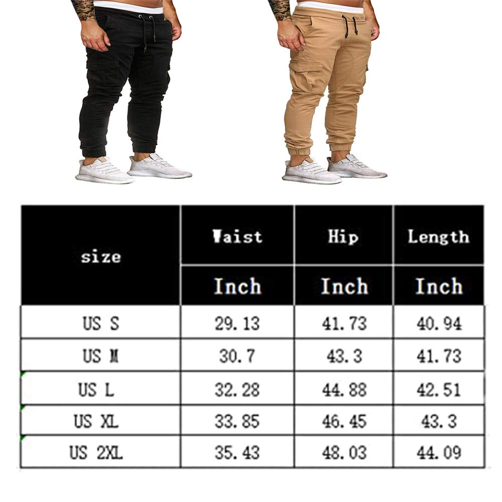 Uni Clau Mens Fashion Cargo Pants Athletic Joggers Pants Chino Trousers Sweatpants Black