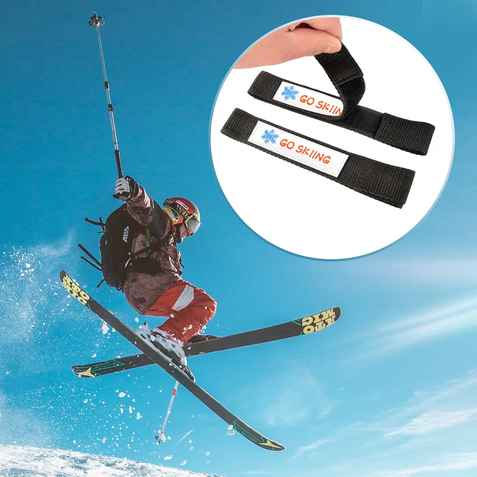 Vecacosic 8 Pcs Ski Brake Retainer Strap - Non-Breakable Universal Black Polypropylene Ski Brake Retainer Bands with Hook and Loop, Snowboard Brake Retainers for Sports Outdoor, Easy to Use (8 PCS)