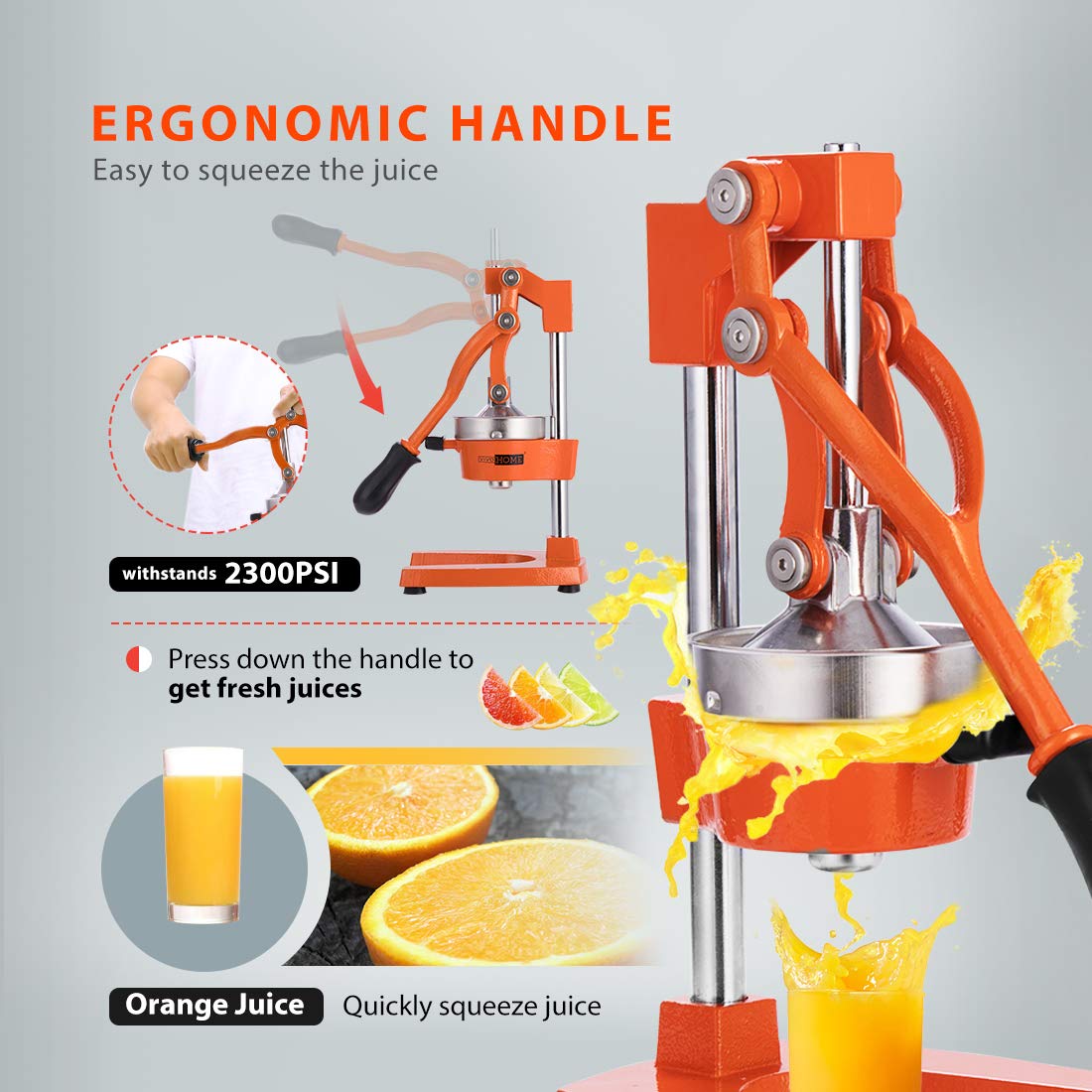 VIVOHOME Heavy Duty Commercial Manual Hand Press Citrus Orange Lemon Juicer Squeezer Machine