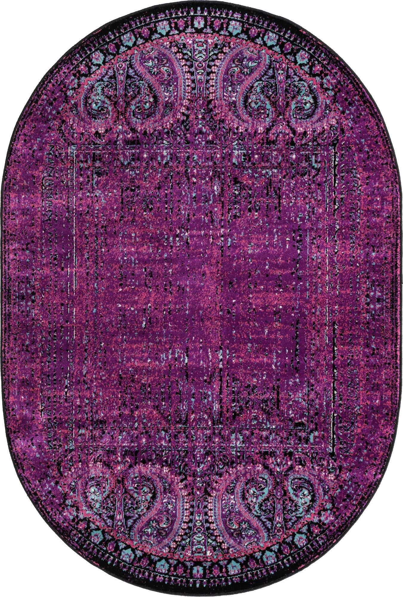 Unique Loom Imperial Collection Paisley, Distressed, Border, Vintage, Modern, Abstract Area Rug, 4 ft x 6 ft Oval, Lilac/Black