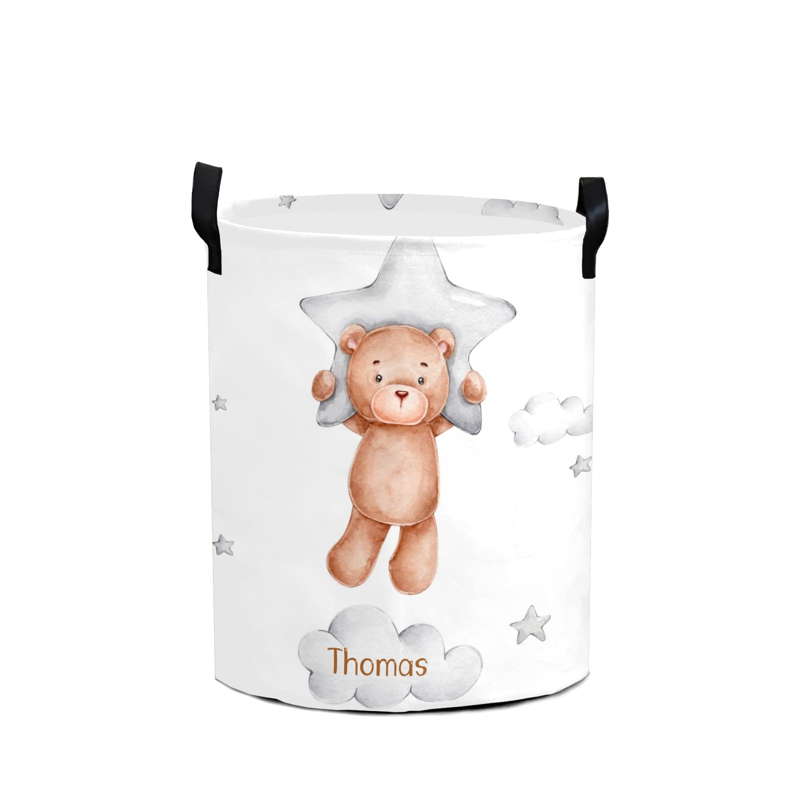 Teddy Bear Stars Personalized Laundry Hamper,Custom Name Collapsible Waterproof Laundry Basket Storage Bins with Handle for Clothes,Toy,Nursery
