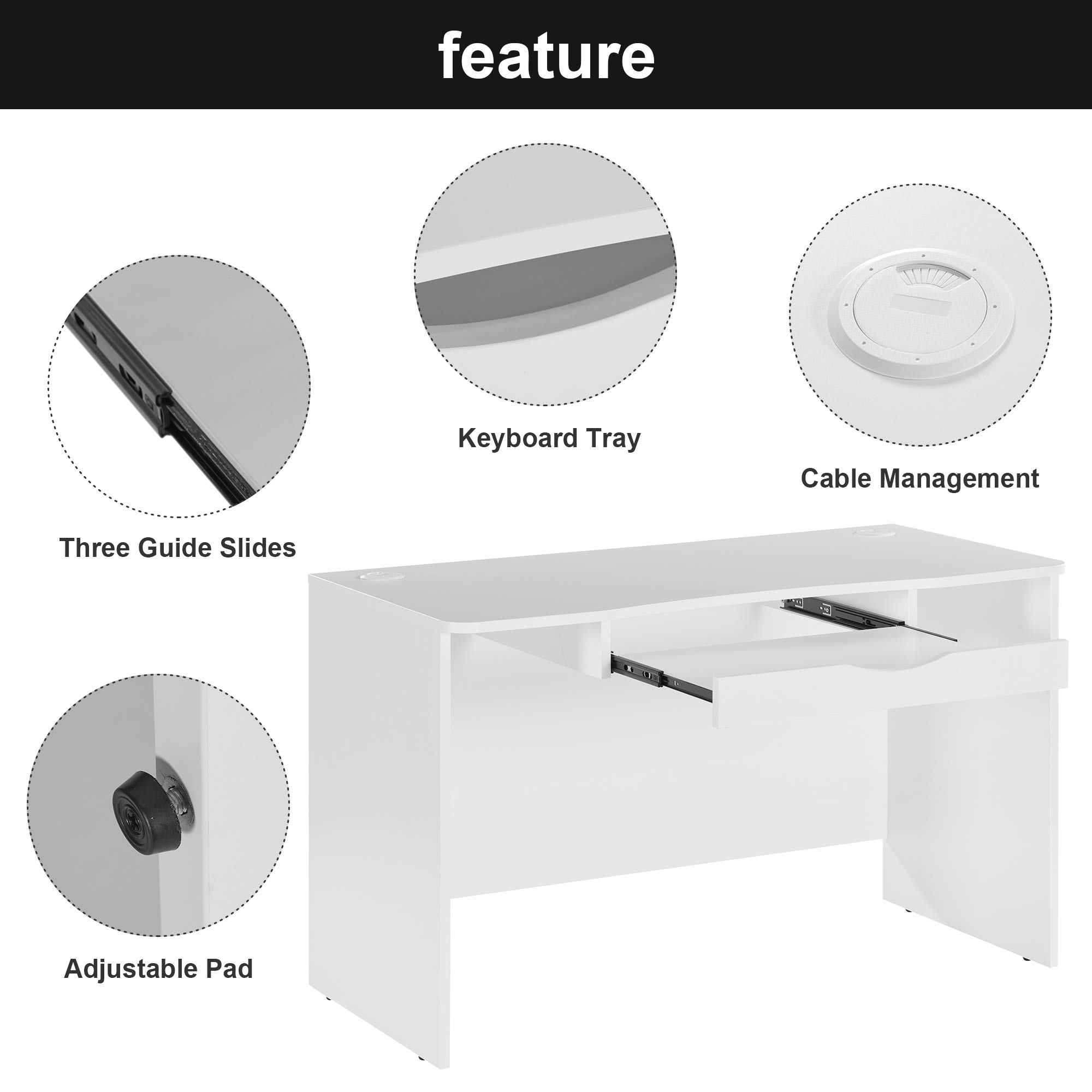 Sunon Laminate Office Desk Shell 48-inch Rectangle Curved Computer Gaming Desk Shell with Keyboard Tray for Home Office (L48''xW24''xH30''/120x60x75cm, White)