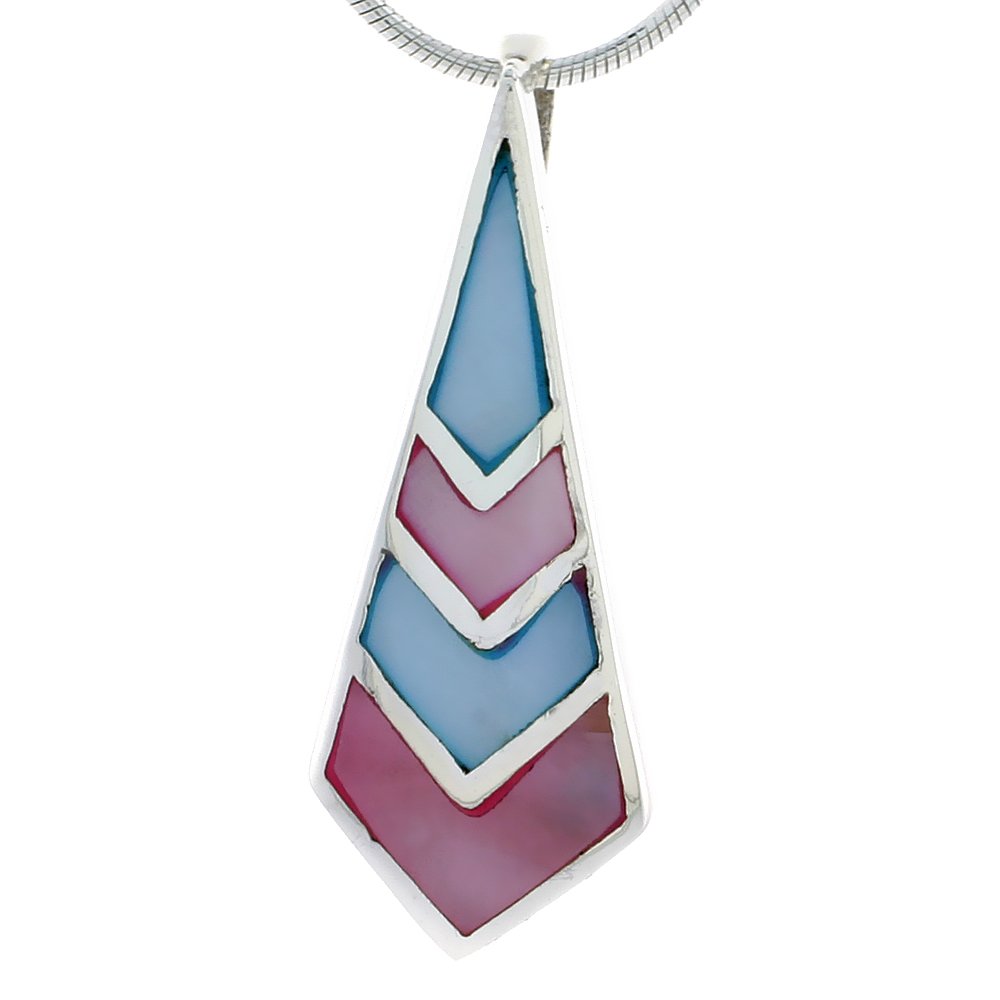 Sterling Silver Pink & Blue Mother of Pearl Inlay Pendant, 1 5/16 inch (33 mm) tall