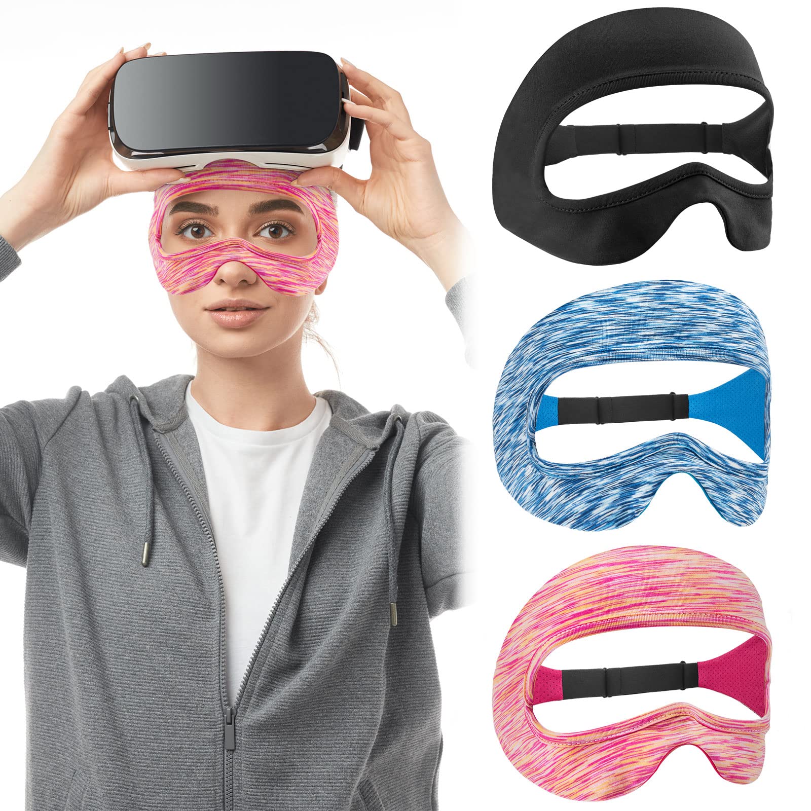 VR Eye Mask Cover Breathable Sweat Band Adjustable Sizes for Meta/Oculus Quest 2 Accessories Virtual Reality Headsets Accessories, Washable Facemask Cover for Use VR Workouts Supernatual (3PCS)