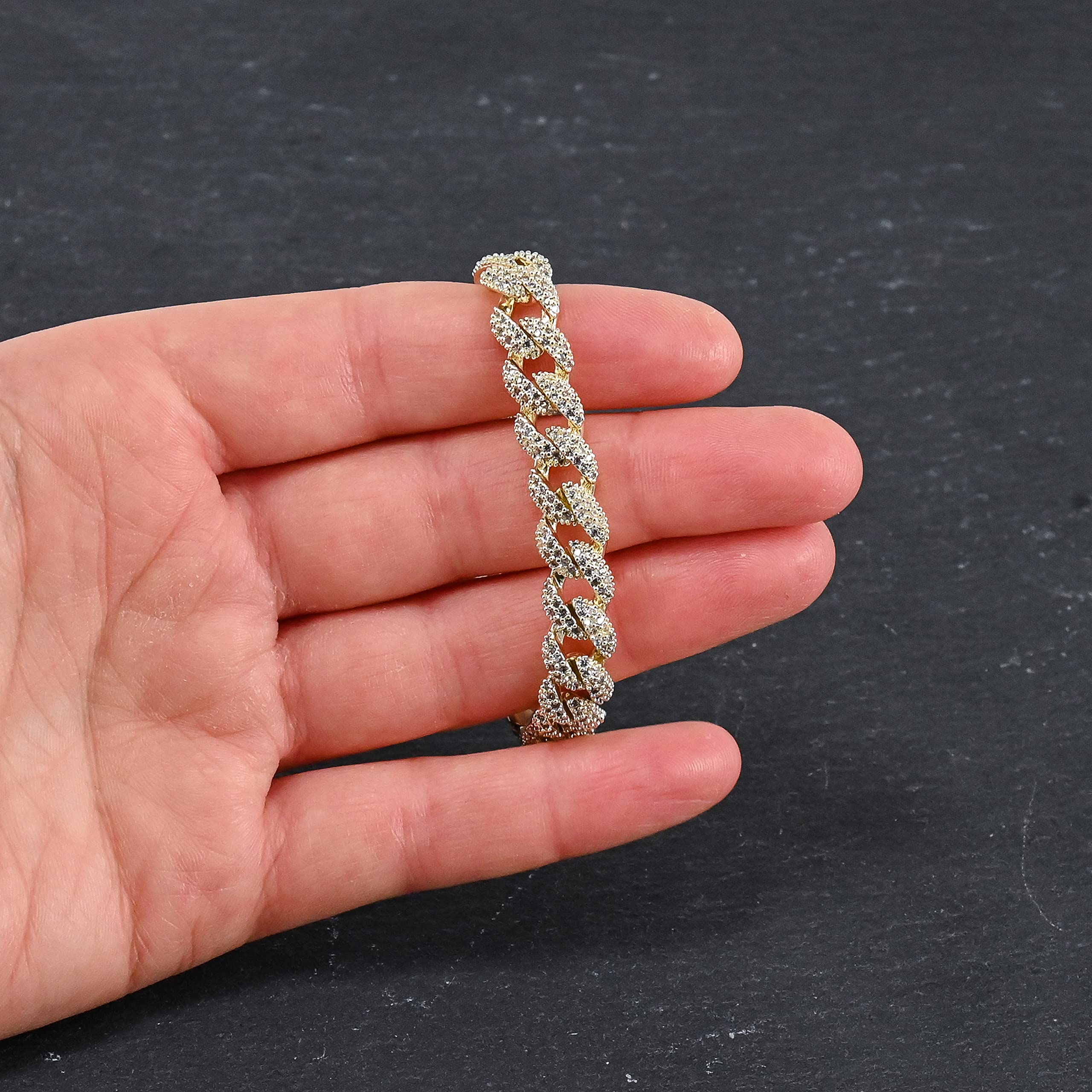 The GLD Shop 12MM Diamond Cuban Bracelet, 7" - Gold (Gold, 8 Inch)