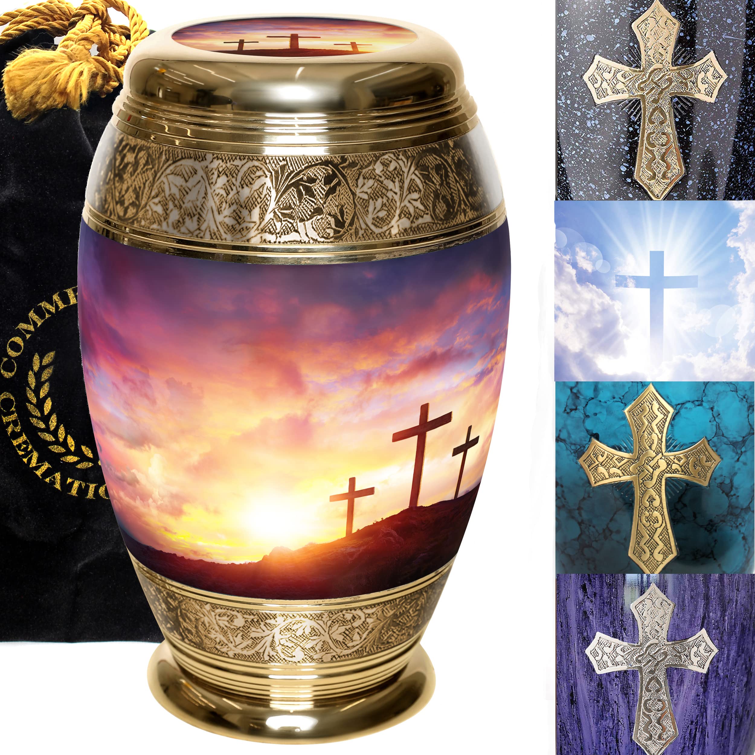 Sunset Cremation Urn for Human Ashes Adult Female for Burial & Home - Urns for Ashes Adult Large Urns for Mom & Cremation Urns for Women Three Cross Sunset Urn Decorative Urn