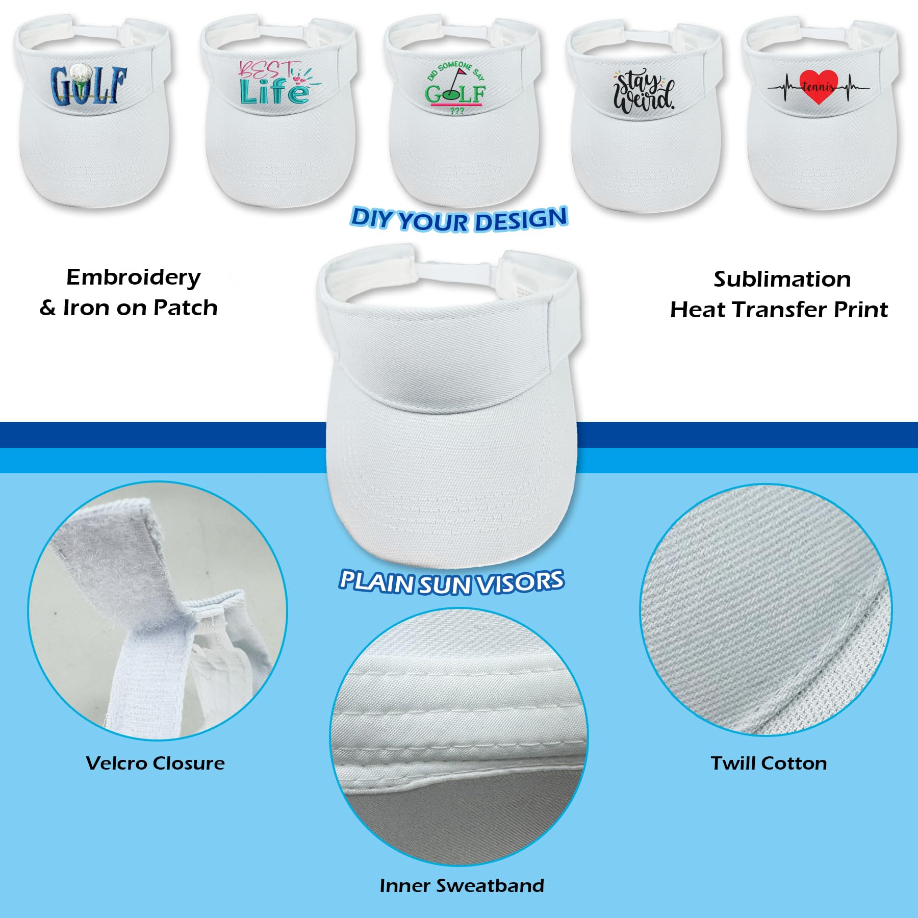 Unisex Sports Sun Visor Hats Open Top Bingo Run Visors Hat for Tennis Golf Travel Summer Beach Pool (Set 2, 5)